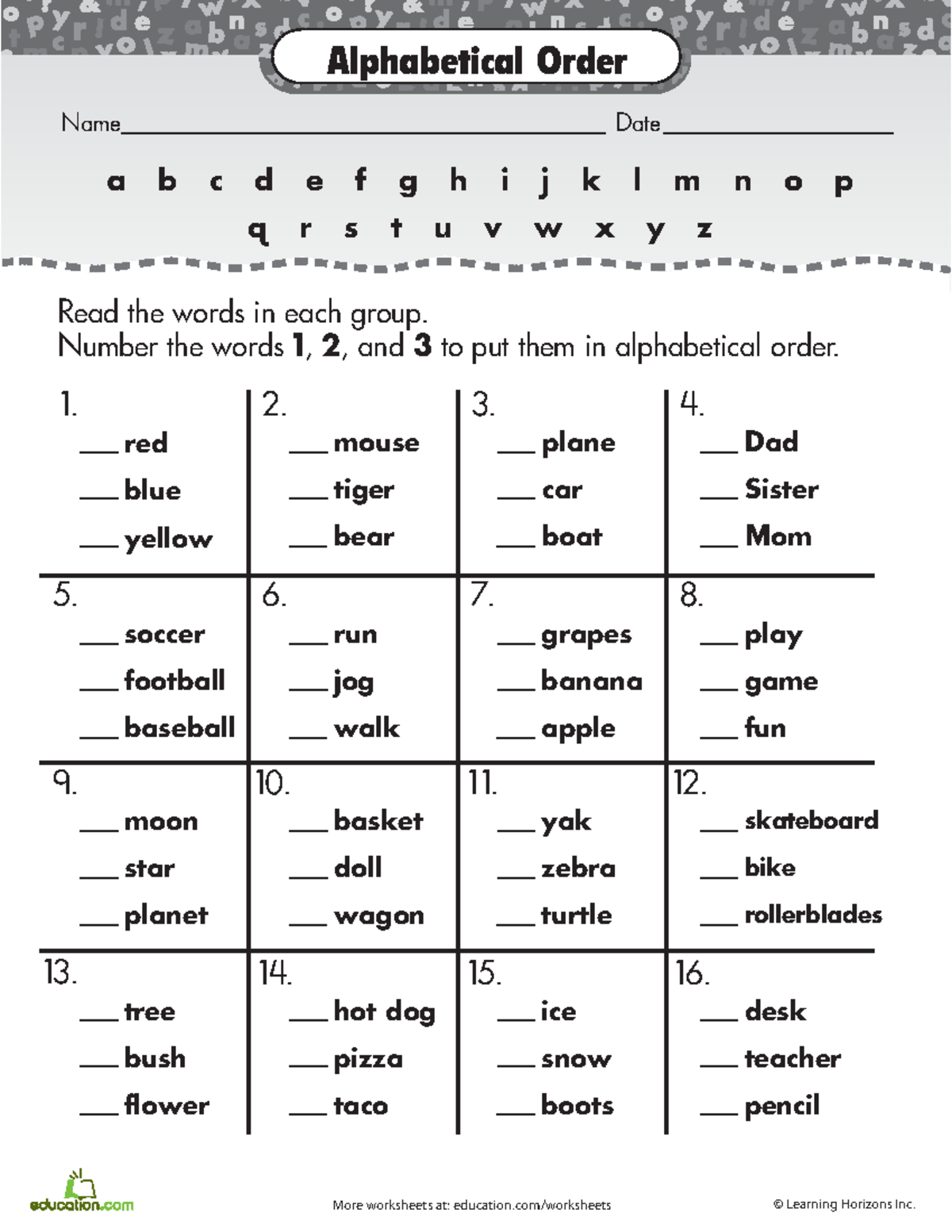 Alphabetized - all about alphabet - Alphabetical Order Name Date Read ...