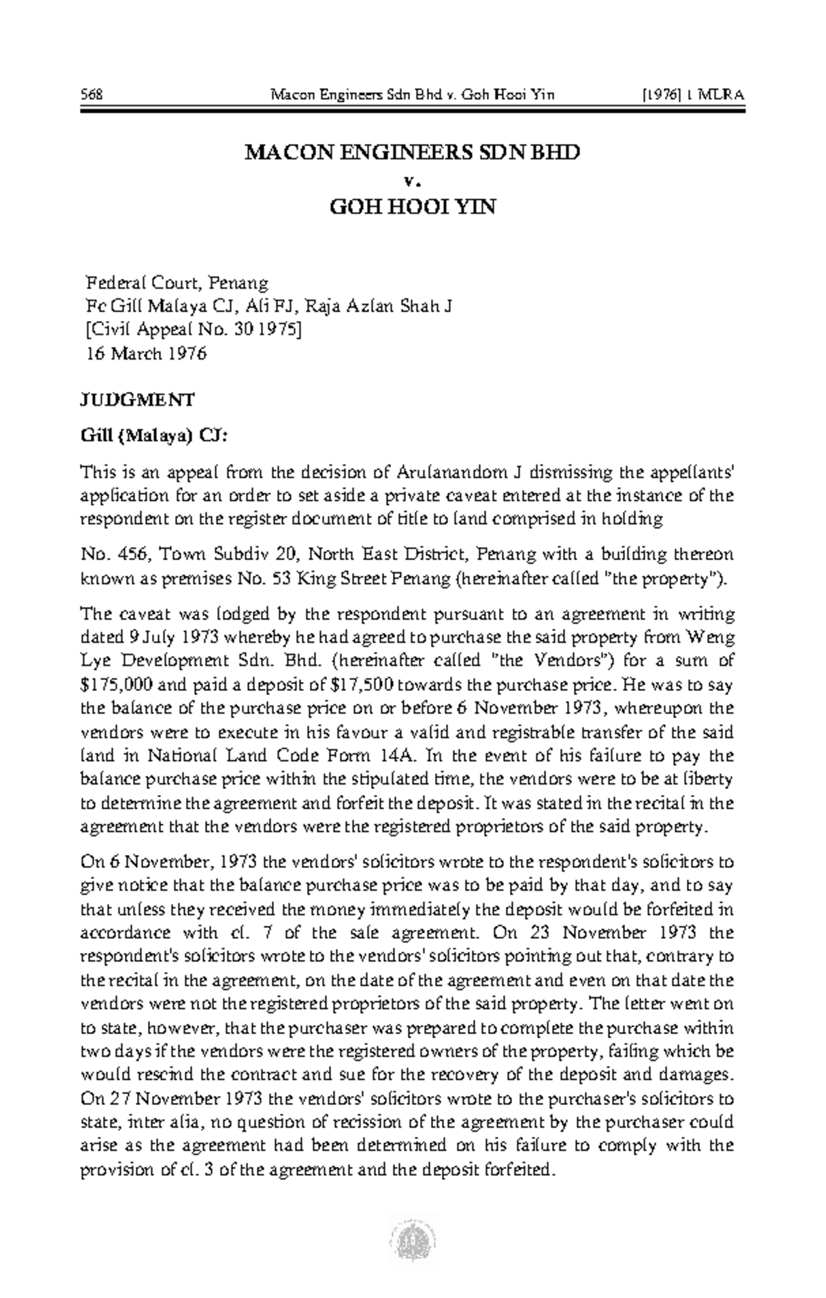 **Macon Engineers Sdn Bhd v. Goh Hooi Yin [1976] - Federal Court Ruling ...