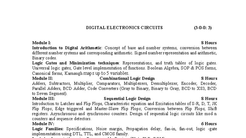 Syllabus for 3rd Year Courses: Digital Electronics, Signals & Systems, - Studocu