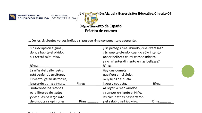 Práctica de examen 1: Análisis de poesía en Español 5137 - Studocu