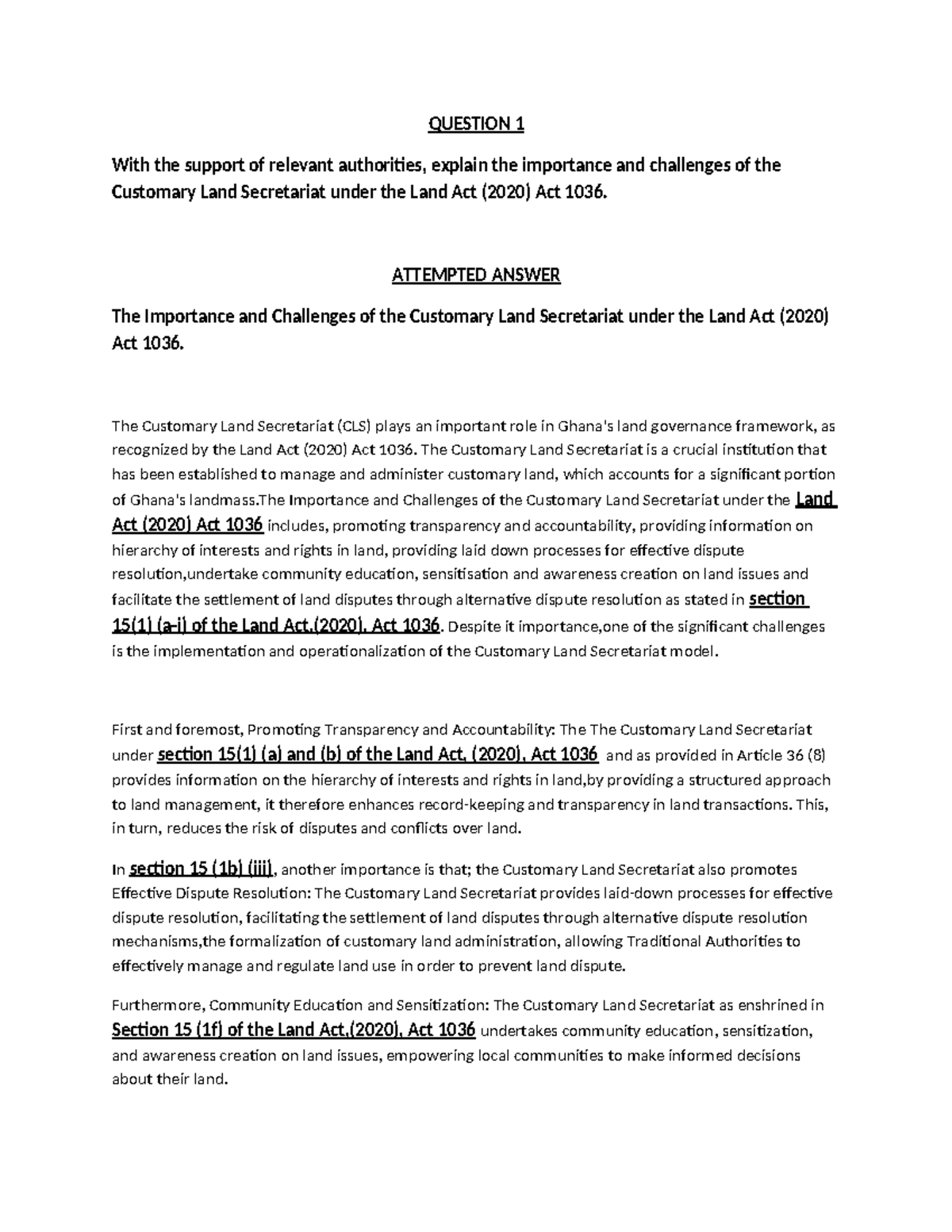 LAND LAW Assignment: Importance & Challenges of Customary Land ...