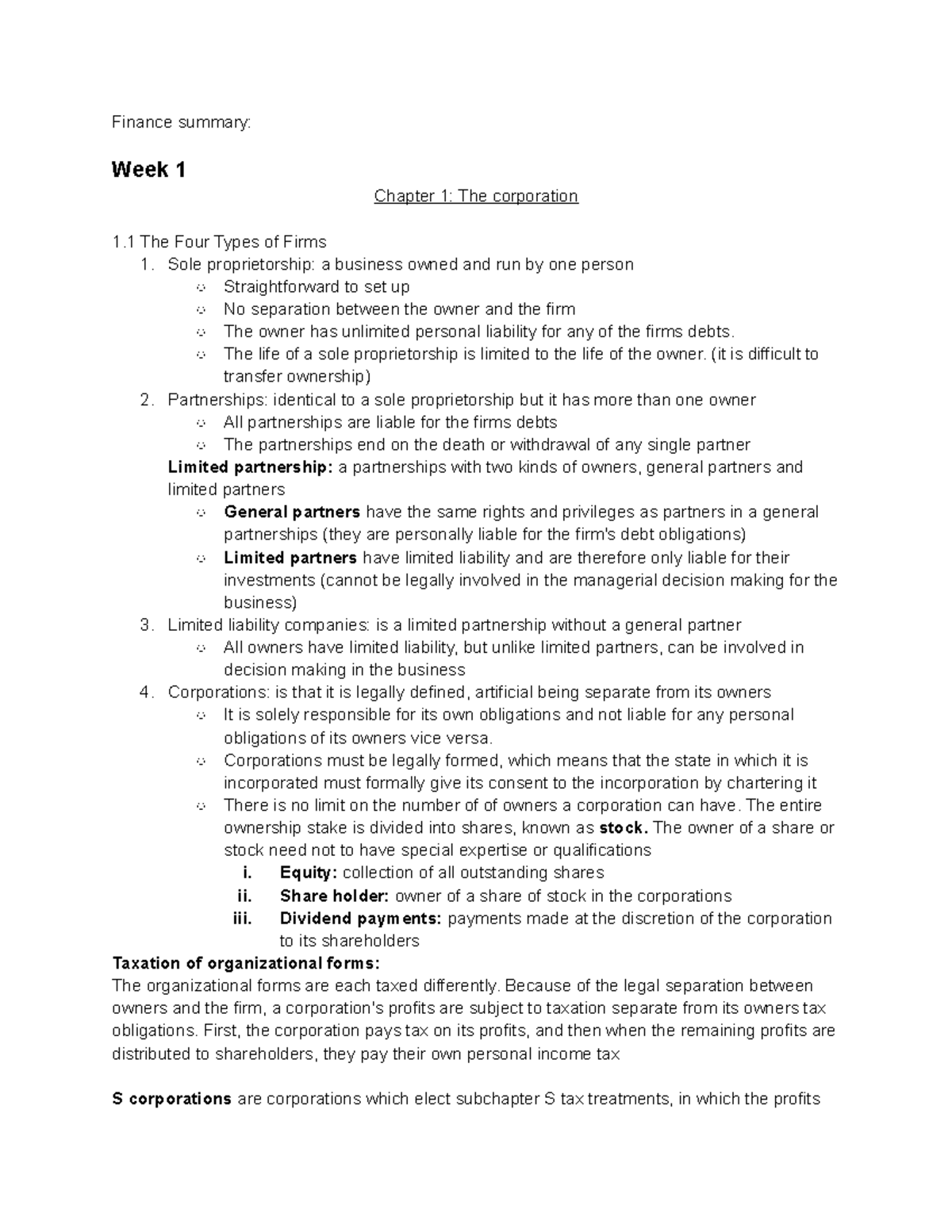 Finance Summary: Overview of Key Financial Concepts and Principles ...