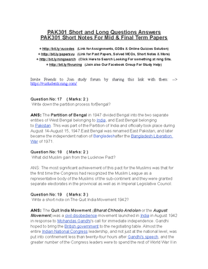 PAK 301 Final TERM Solved MCQs BY ALI - PAK301 FINAL TERM SOLVED MCQs BY ALI (VISIT VURANK FOR ...