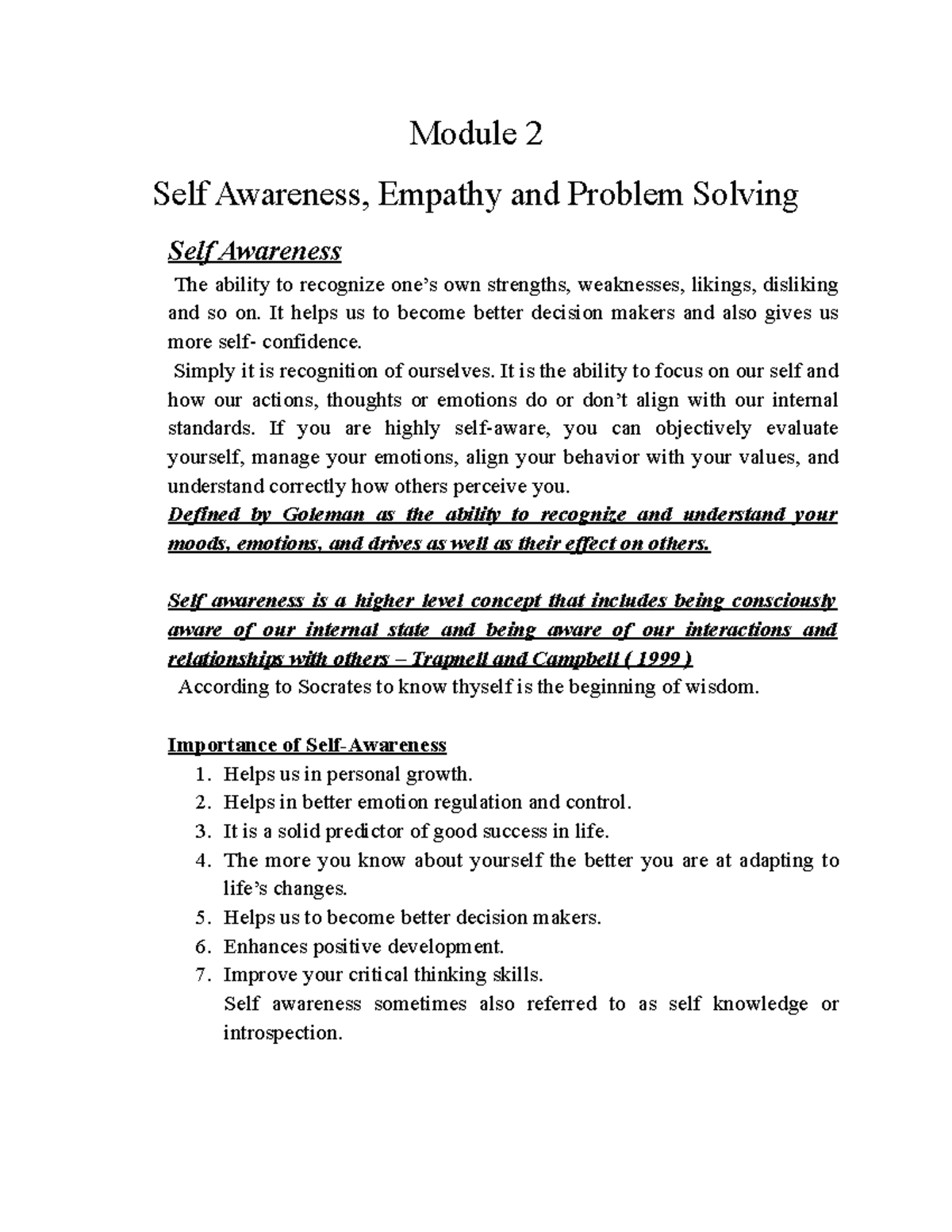 Module 2 self awreness, empathy and problem solving - Module 2 Self ...