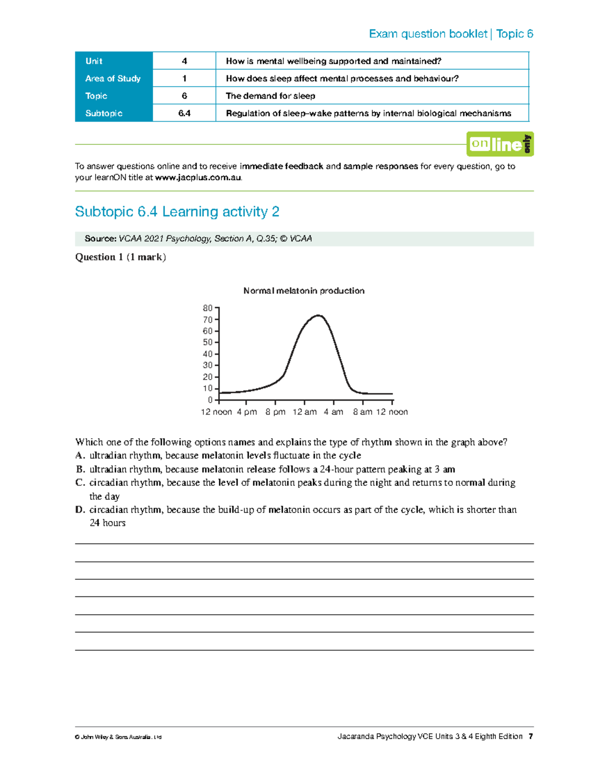 Psychology VCE Units 3 & 4: Exam Questions on Mental Wellbeing & Sleep ...