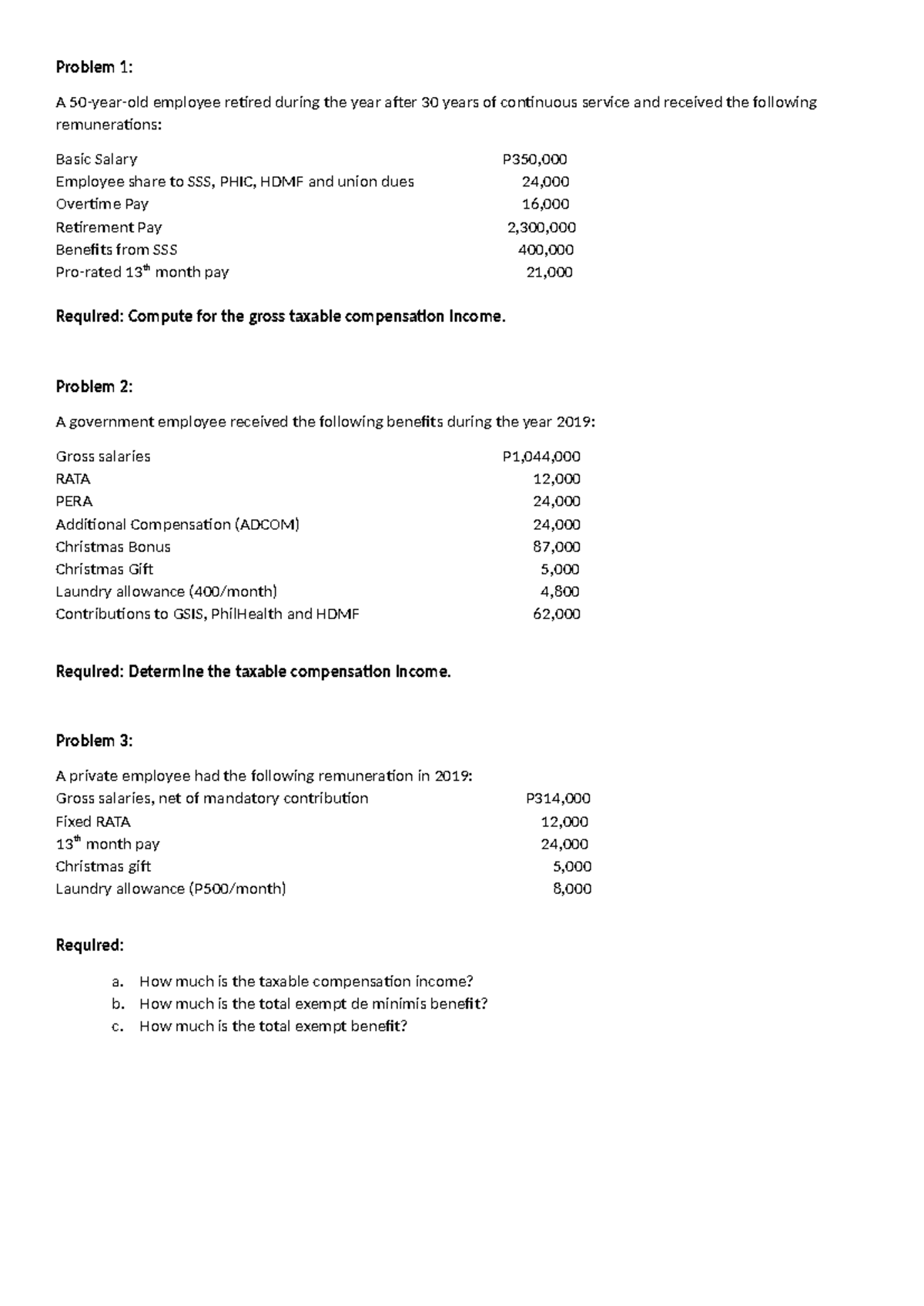 Activity Comp. Income: Taxable Computation Problems & Solutions - Studocu