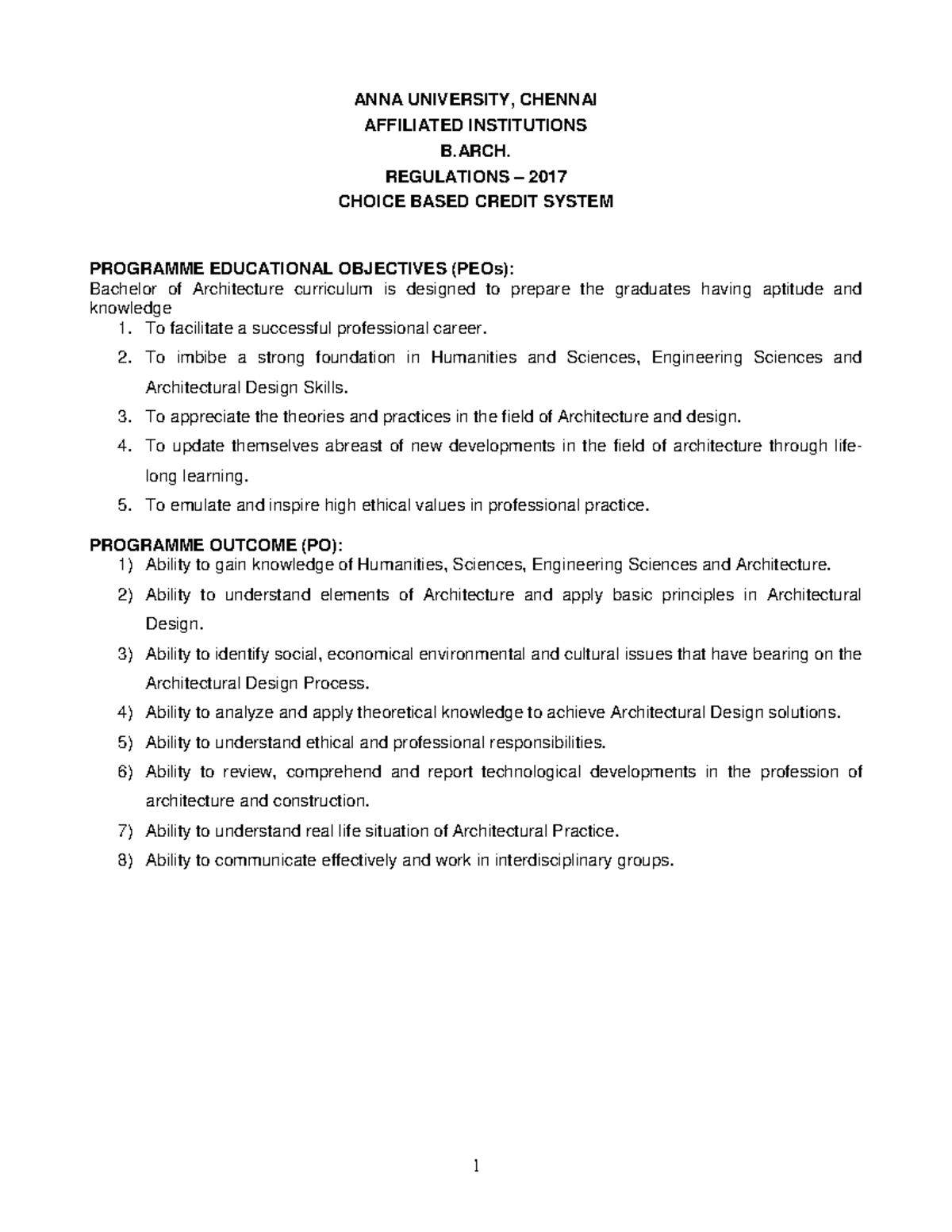 B. Arch. Syllabus Overview – Anna University Regulations 2017 - Studocu