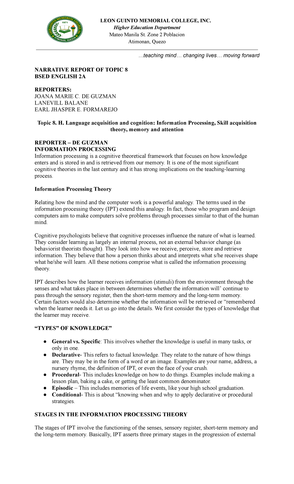 Narrative - Gives additional knowledge - Higher Education Department ...