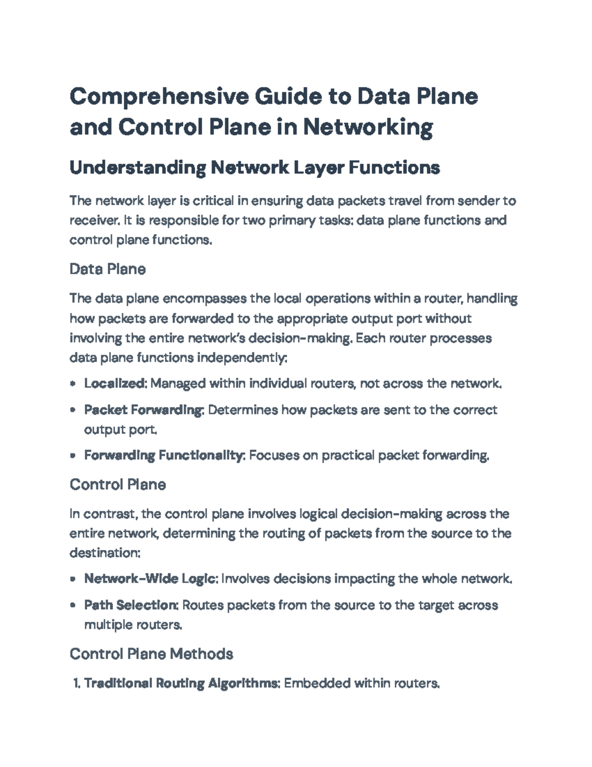 Comprehensive Networking Guide: Data and Control Plane Functions - Studocu