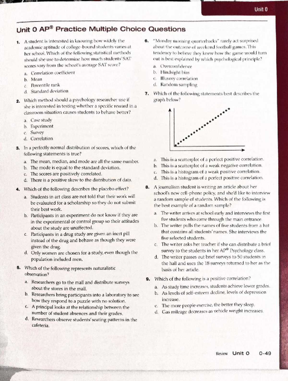 Unit 0 MCQ Practice: Research Methods in Psychological Science - Studocu