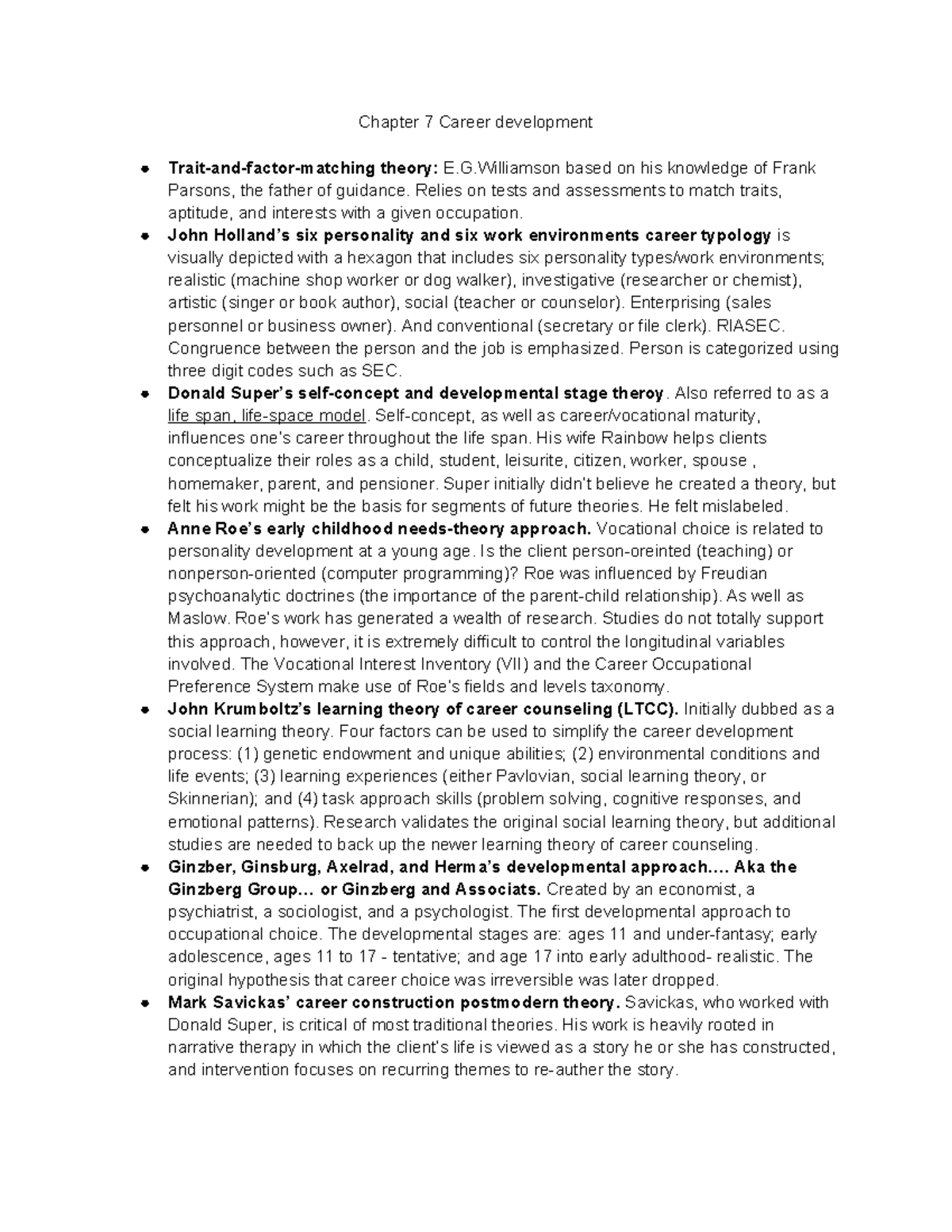 Career Development Theories and Practices - Notes for Exam Prep ...