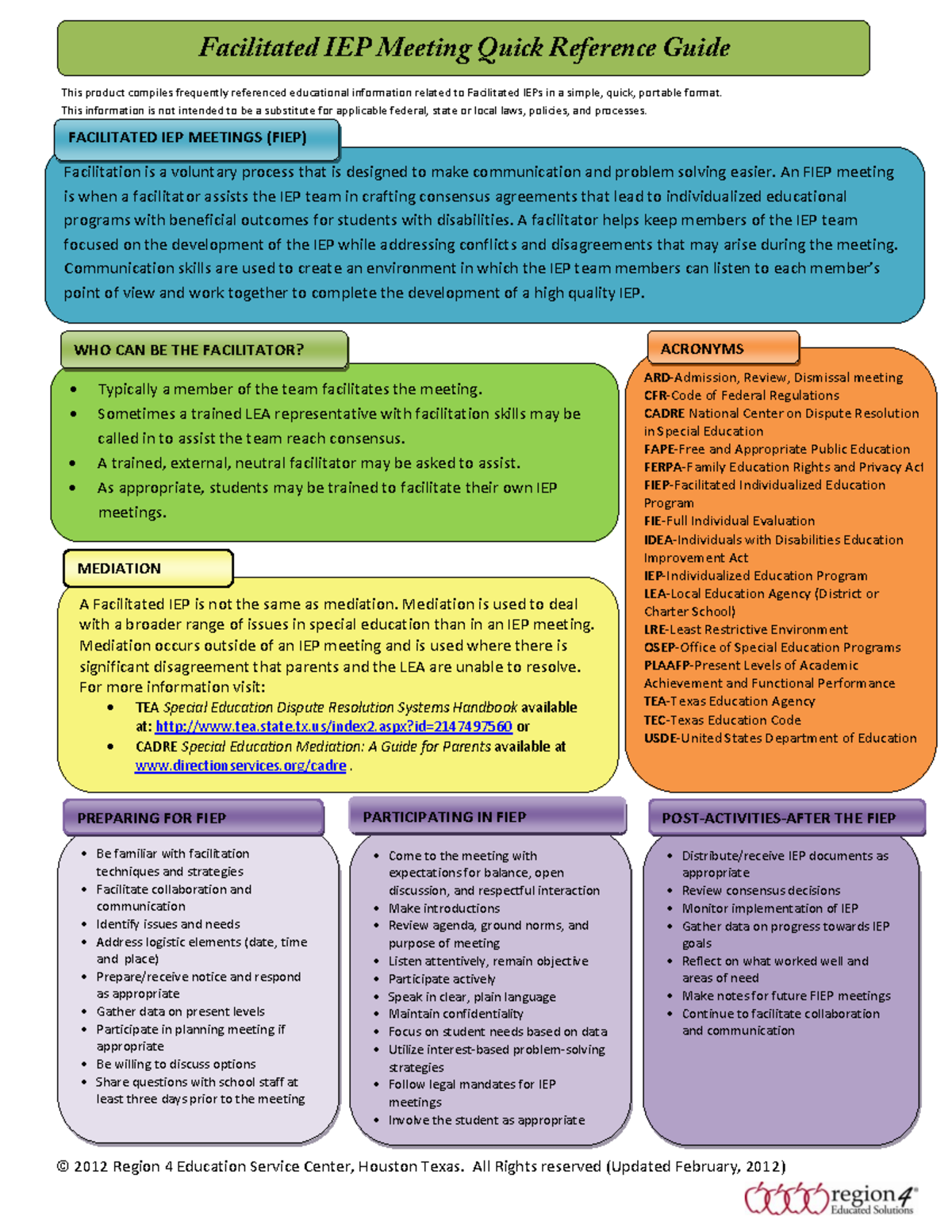 Facilitated IEP Meeting Reference Guide (FIEP) for Students with ...