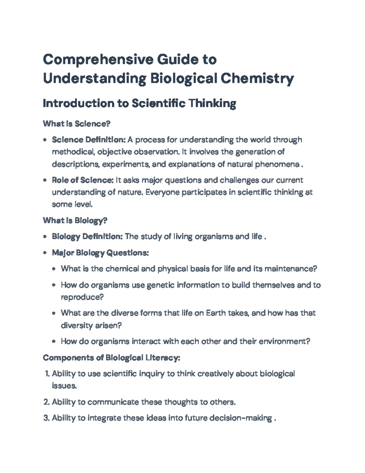 Comprehensive Study Guide: Biological Chemistry and Scientific Thinking ...