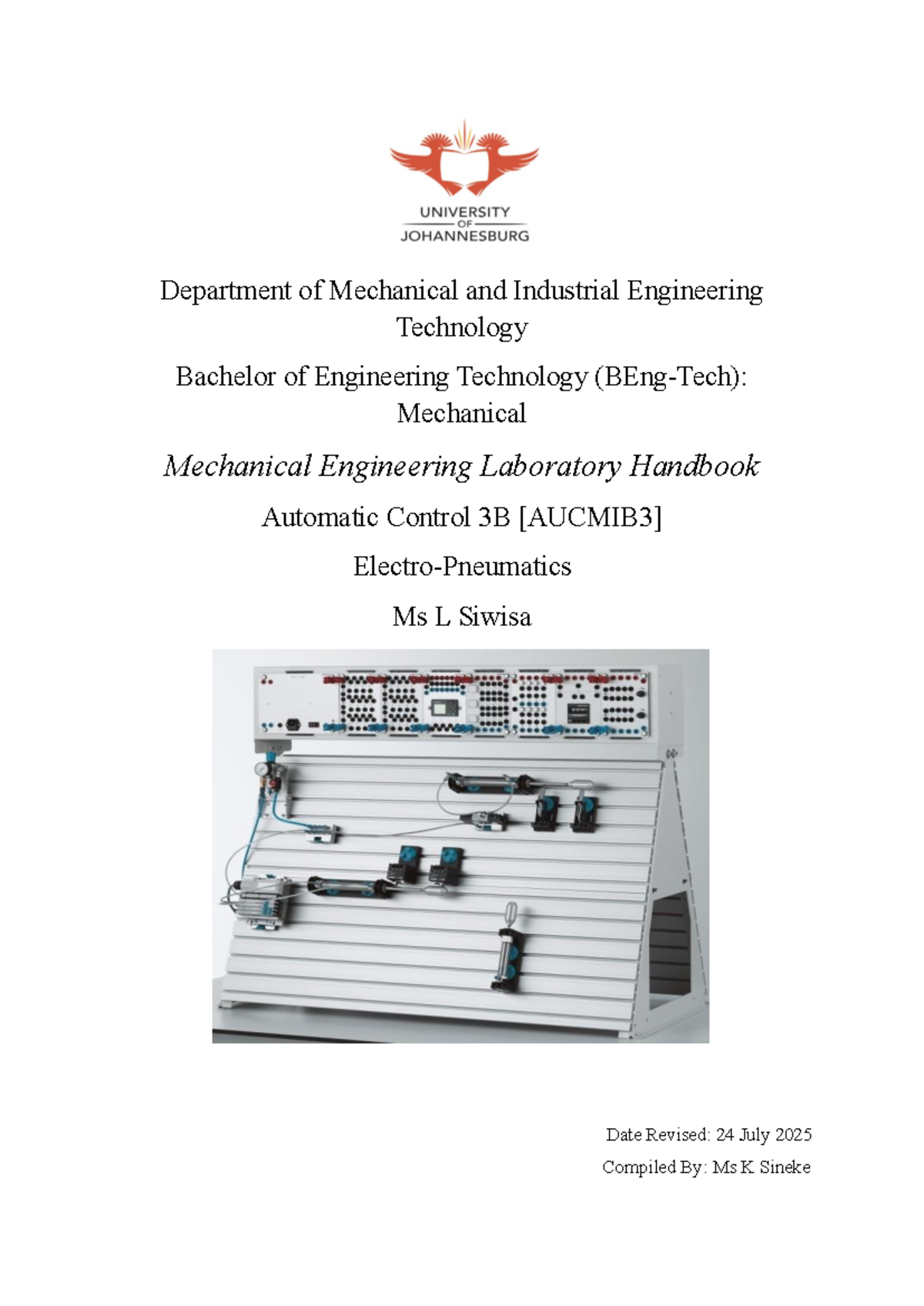 Electro Pneumatics Workbook for Mechanical Engineering Lab 3B - Studocu