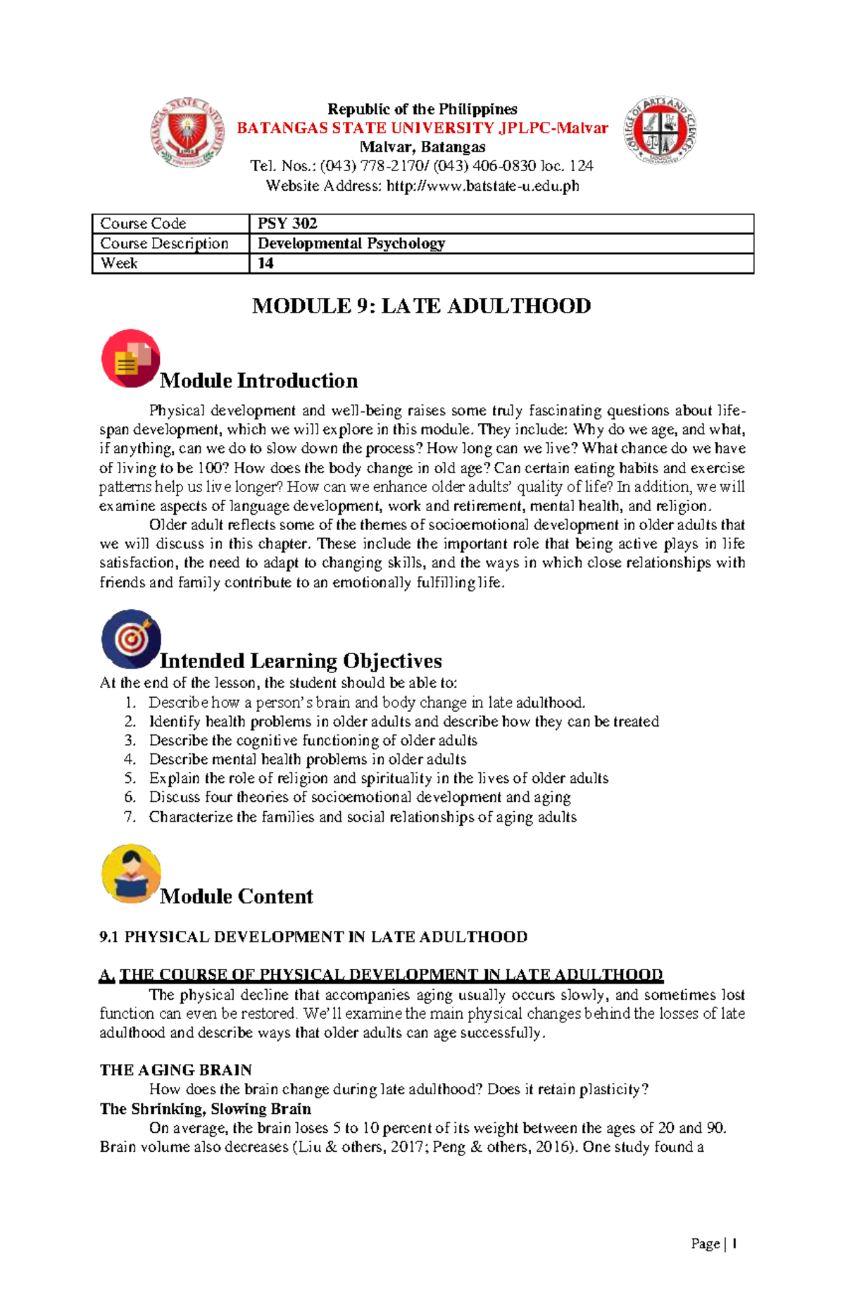 PSY 302 Module 9: Exploring Late Adulthood Development in Depth - Studocu