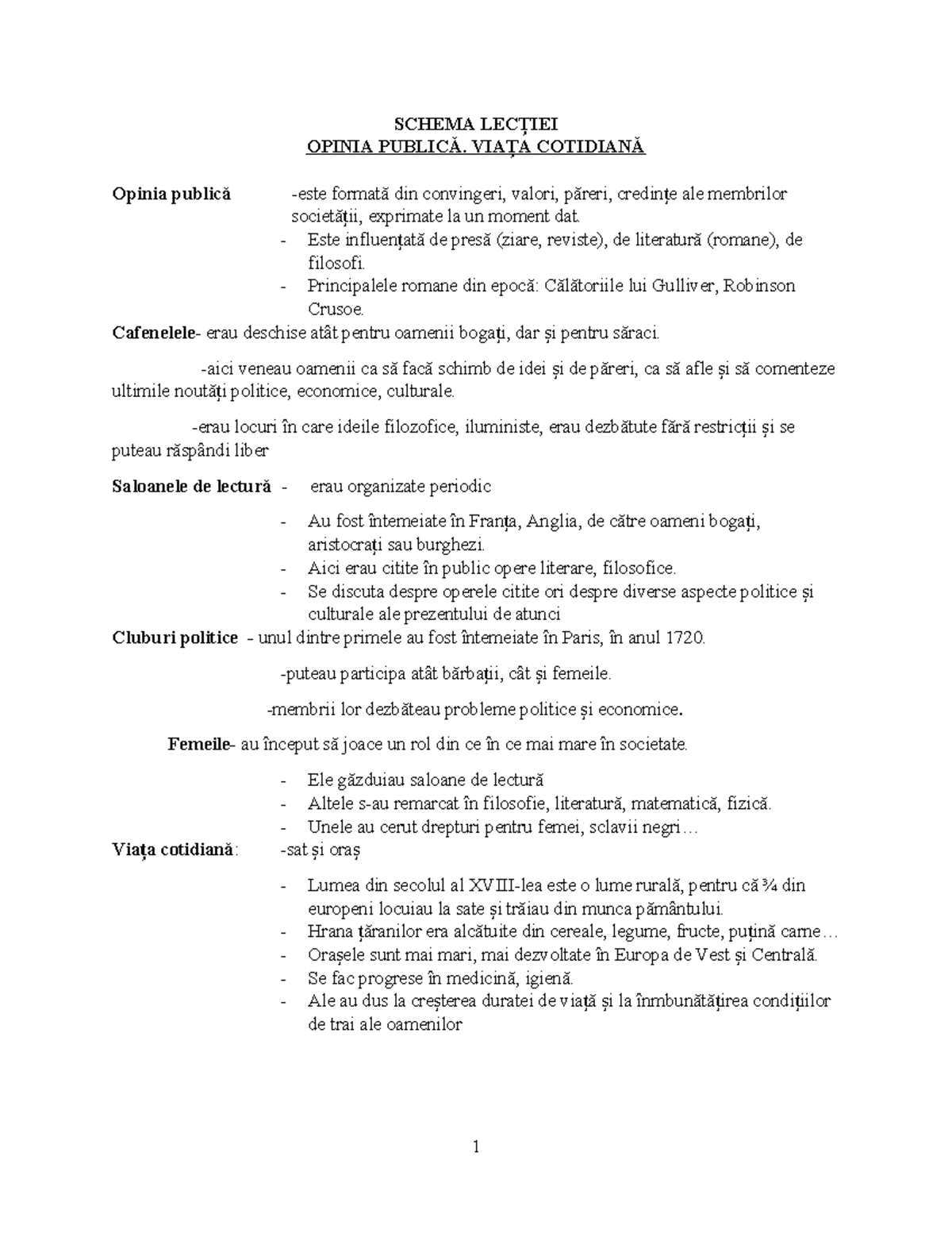SCHEMA LECȚIEI: OPINIA PUBLICĂ ȘI VIAȚA COTIDIANĂ - Studocu