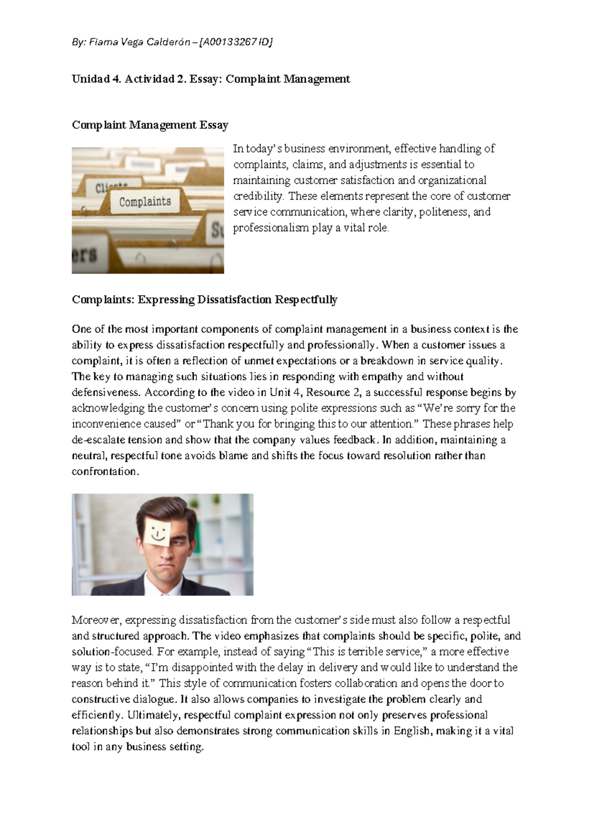 Unidad 4. Actividad 2. Essay: Effective Complaint Management Strategies ...