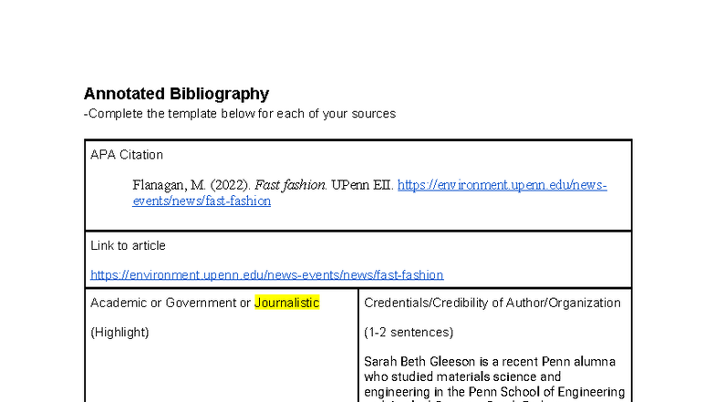 Annotated Bibliography: Fast Fashion's Environmental Impact (ENG 101 ...