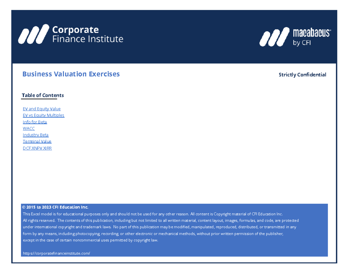 Business Valuation Exercises (BUS 101) - Comprehensive Guide - Studocu