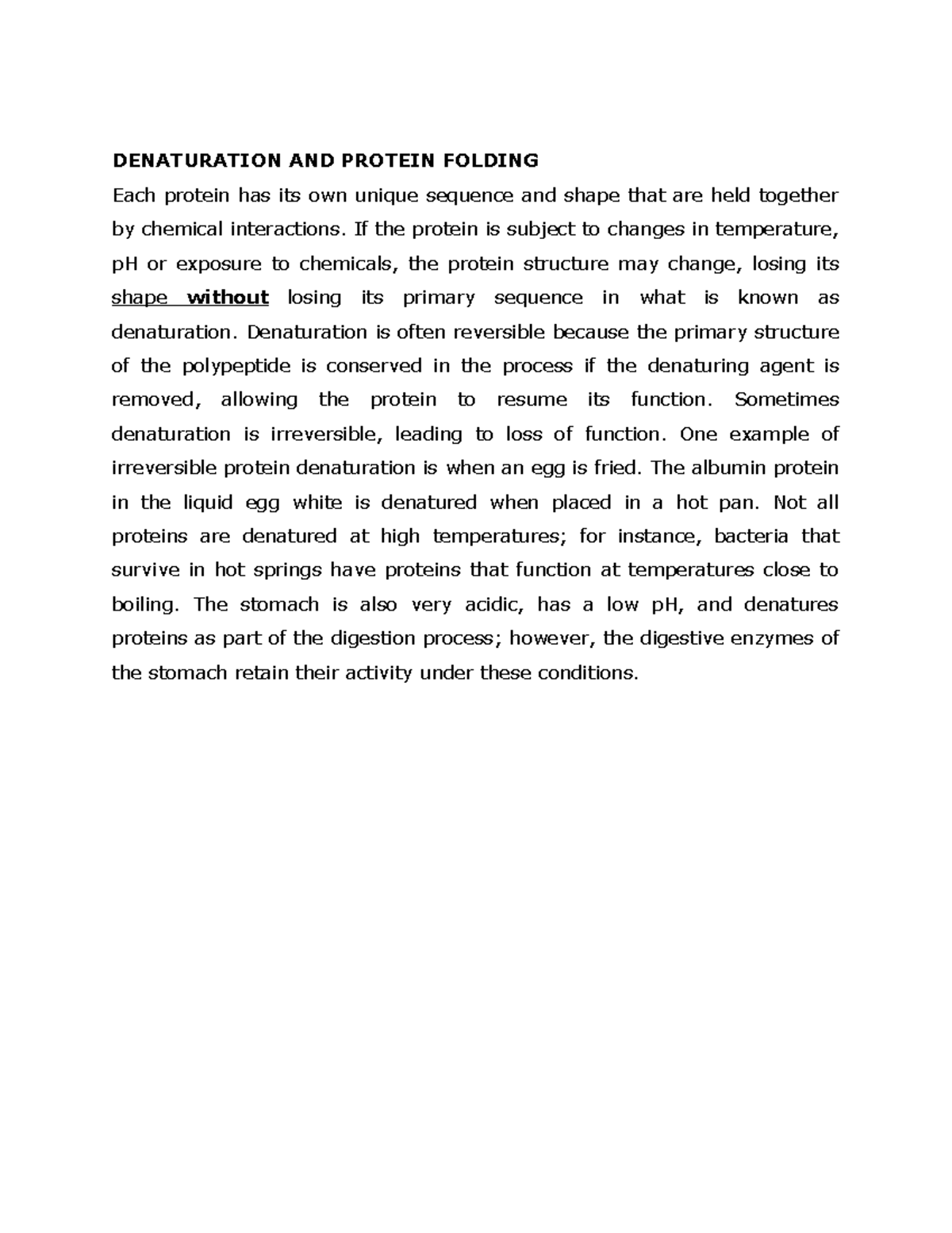 Protein Denaturation and Folding: Mechanisms and Effects - Studocu