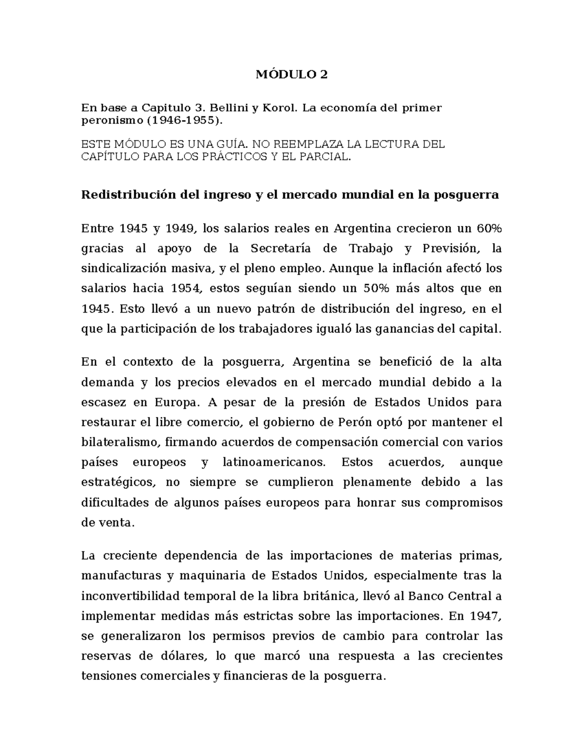 Módulo 2 historia ecom - modulo - MÓDULO 2 En base a Capitulo 3. Bellini y Korol. La economía ...