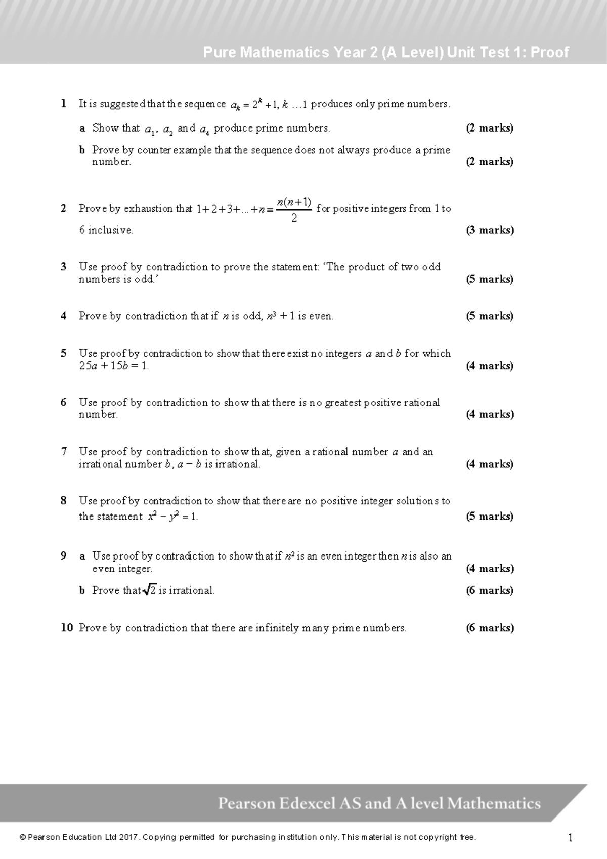 Pure Mathematics Year 2 (A Level) Chapter 1: Proof Homework - Studocu