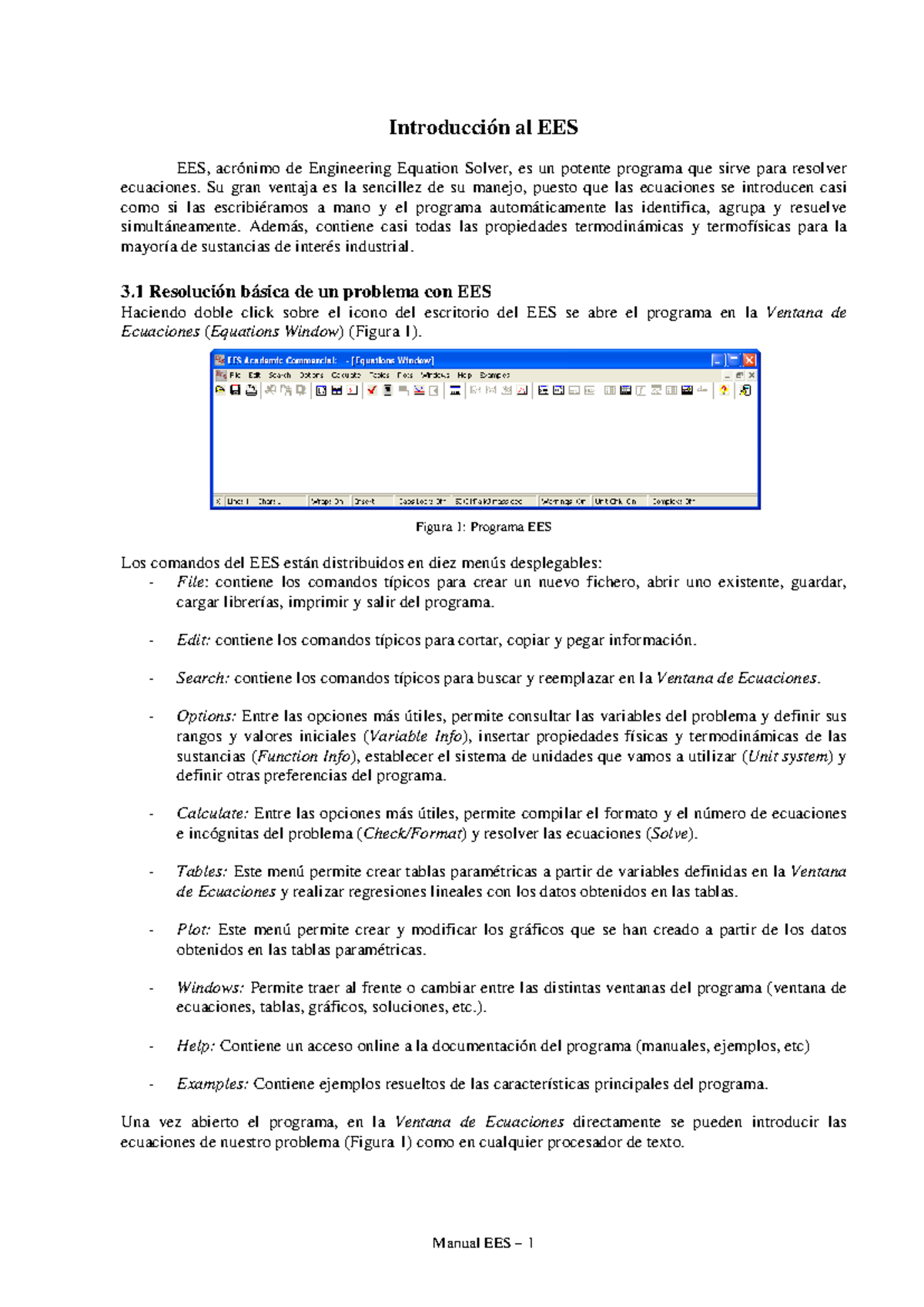 Manual EES - Introducción al EES EES, acrónimo de Engineering Equation ...
