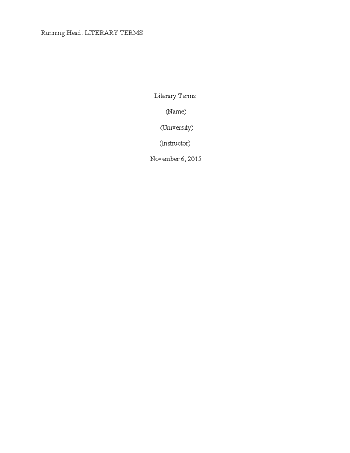 Literary Terms 1: Definitions and Examples for Literature Studies - Studocu