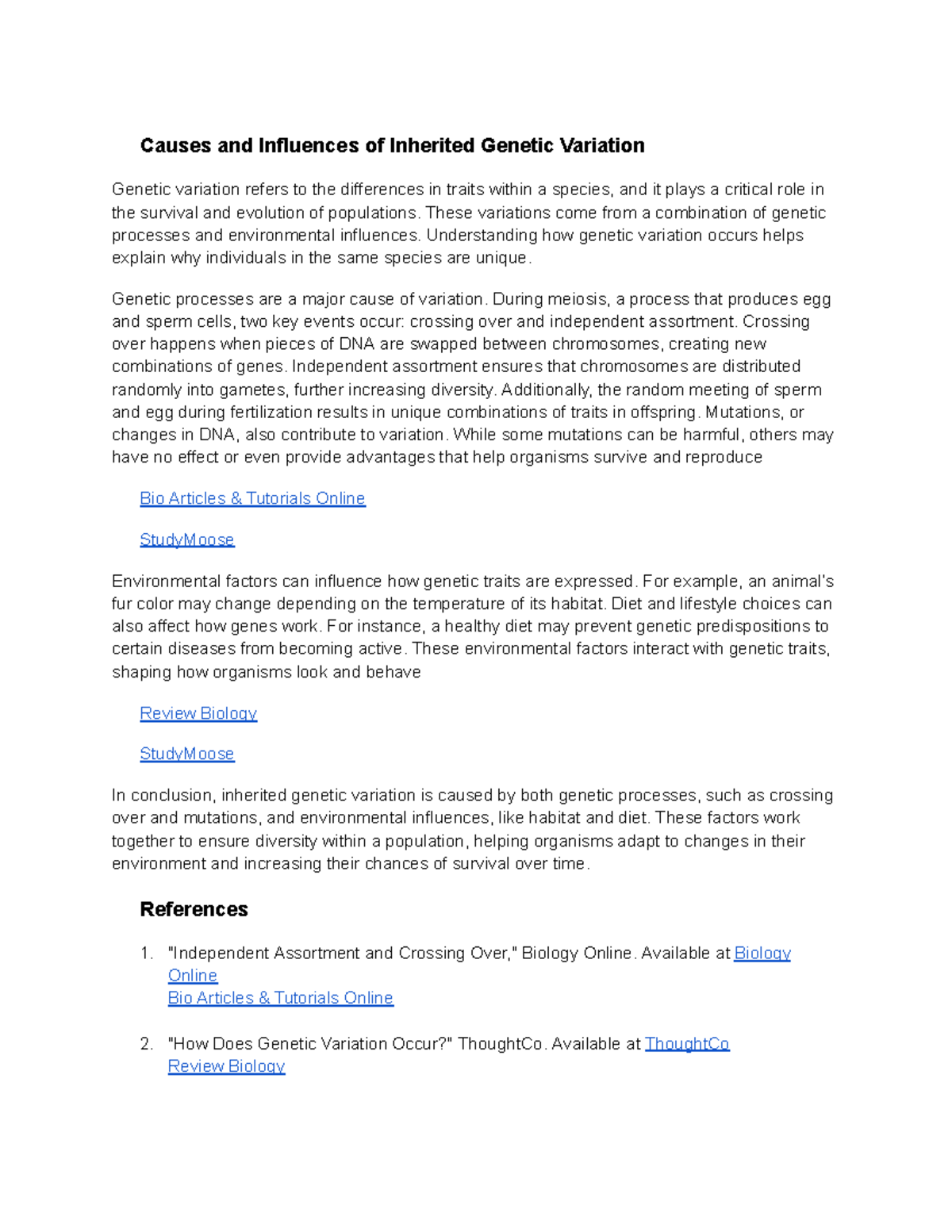 Causes and Influences of Inherited Genetic Variation - These variations ...
