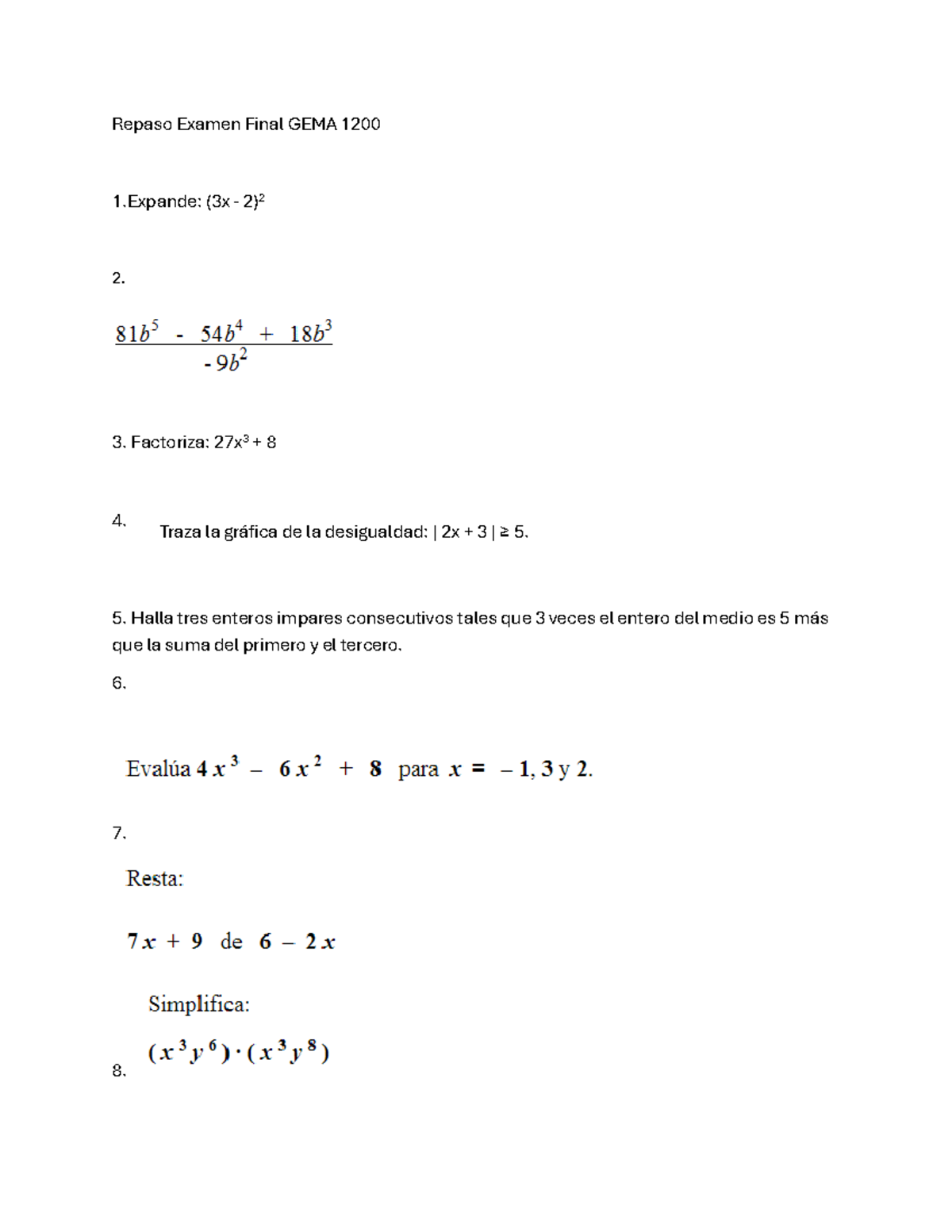 Repaso Examen Final 2024 GEMA 1200 - Matematicas - Repaso Examen Final ...
