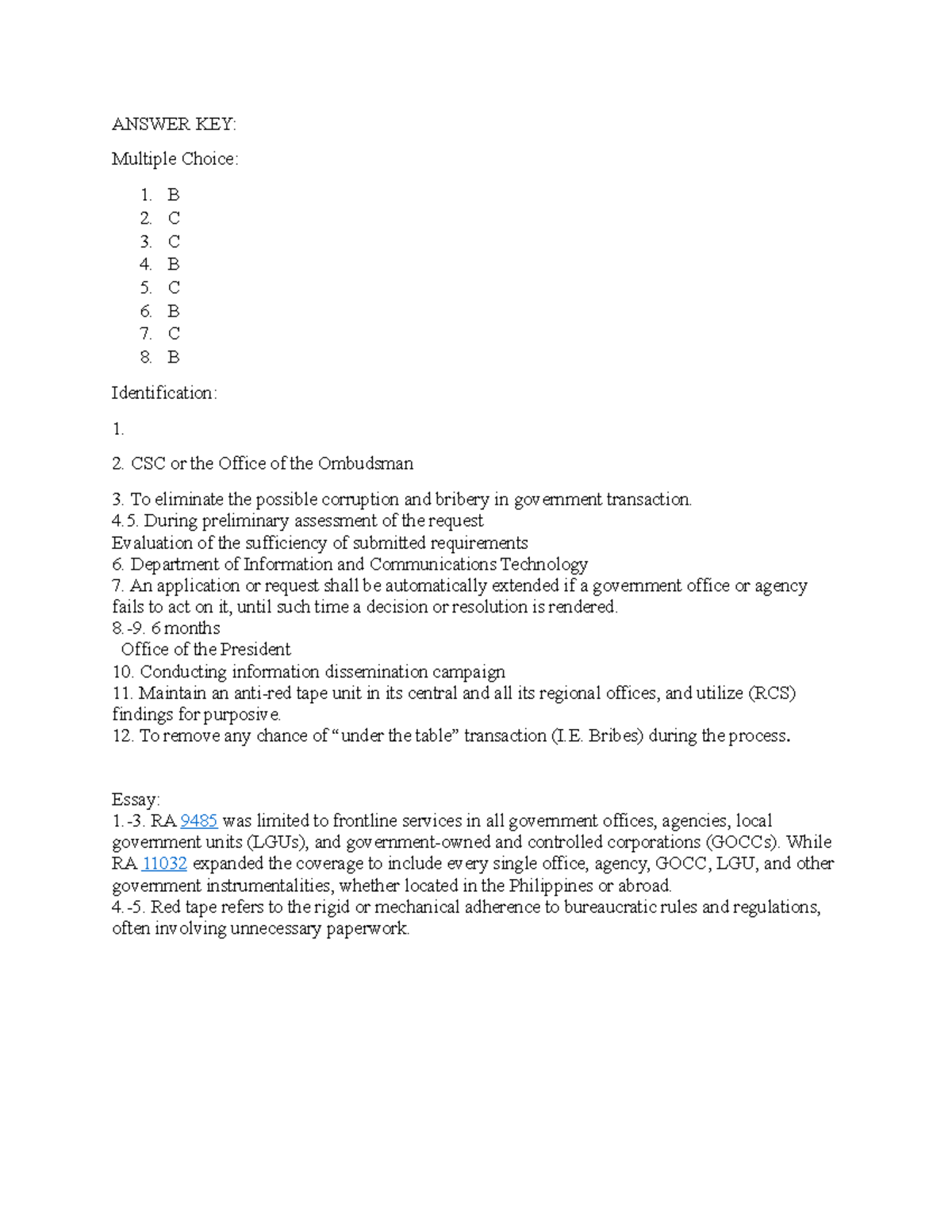 Answer-KEY - info - ANSWER KEY: Multiple Choice: 1. B 2. C 3. C 4. B 5 ...