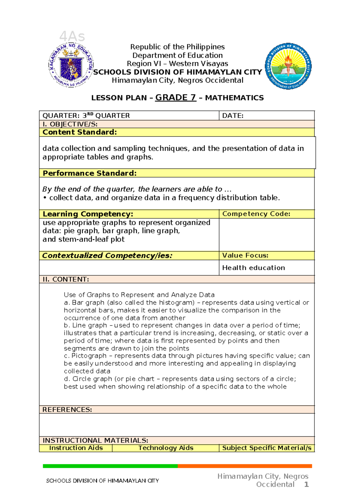 Lesson Plan in Mathematics 7: Graphs for Data Representation - Studocu