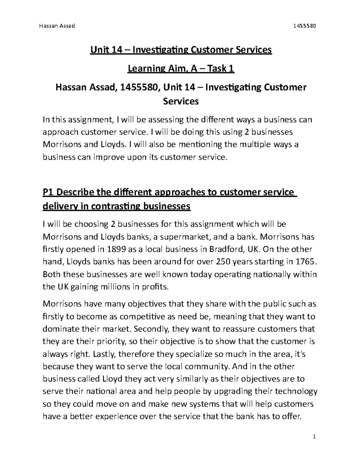 Unit 14 – Task 1 Analysis of Customer Service Approaches in Morrisons ...