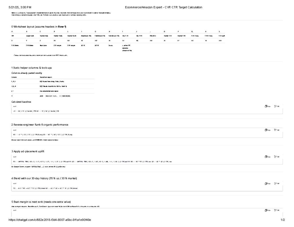 PPC 3:00 PM Expert CVR & CTR Target Calculation Guide - Studocu