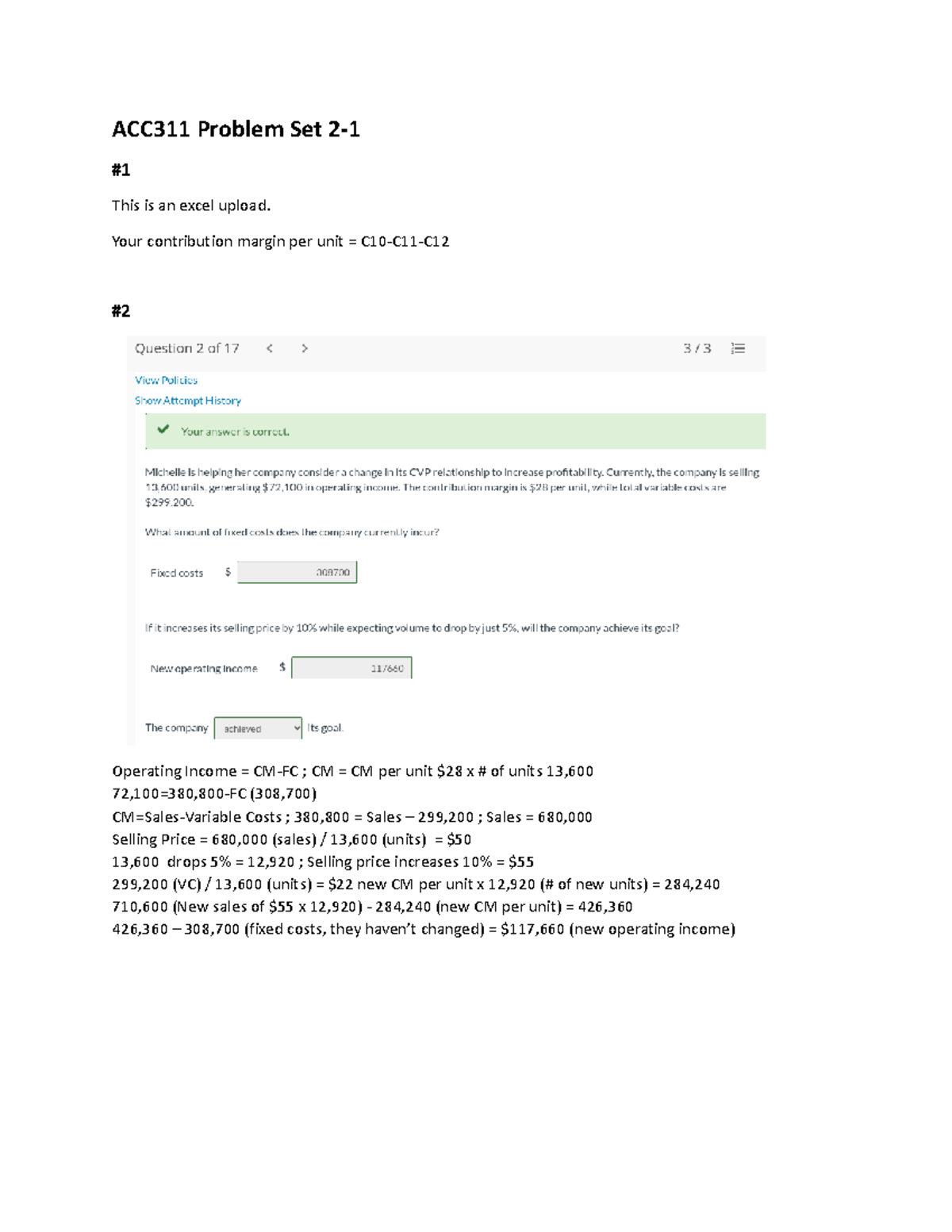 ACC311 Problem Set 2-1: Contribution Margin & Operating Income Analysis - Studocu