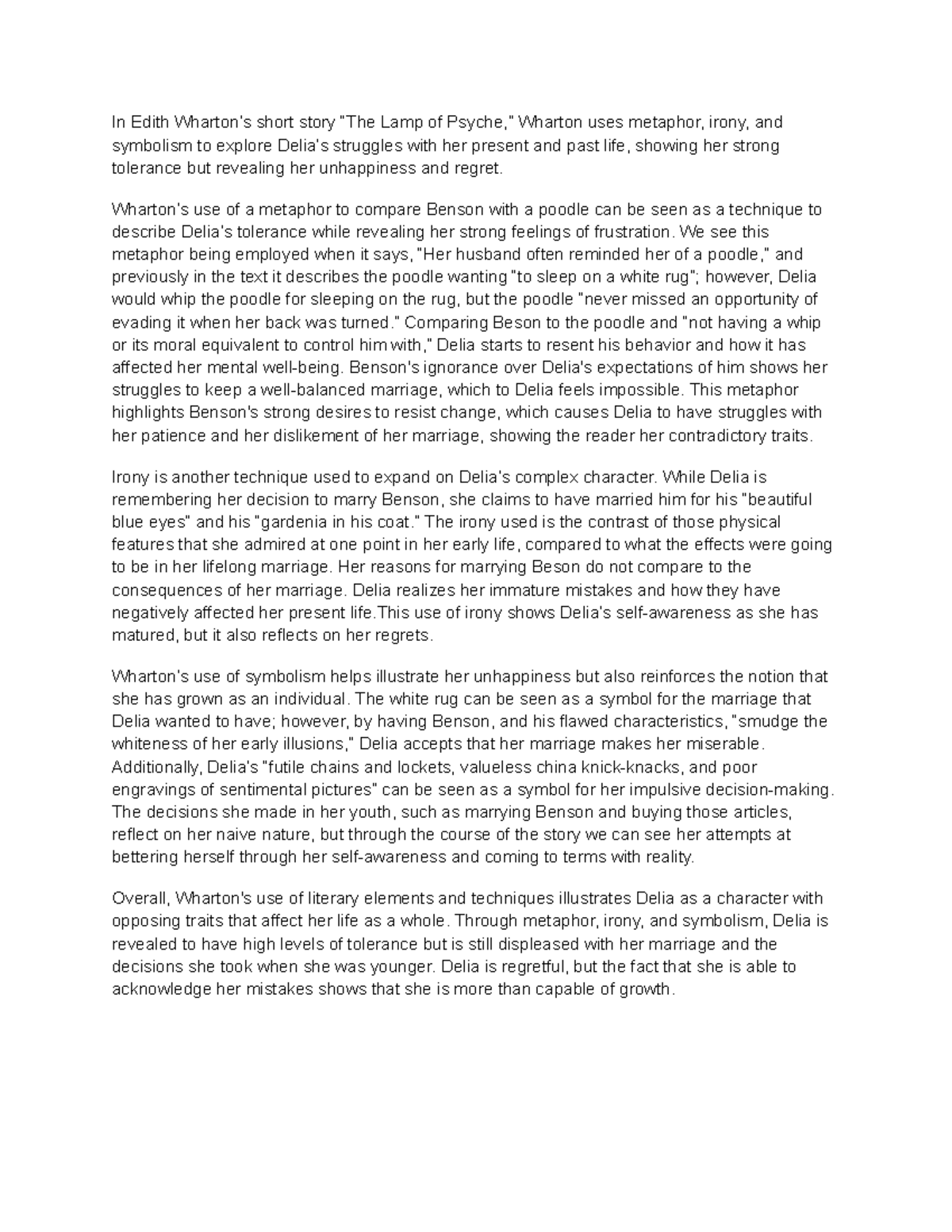 ENG 201: Progress Check Essay on Wharton's "The Lamp of Psyche ...