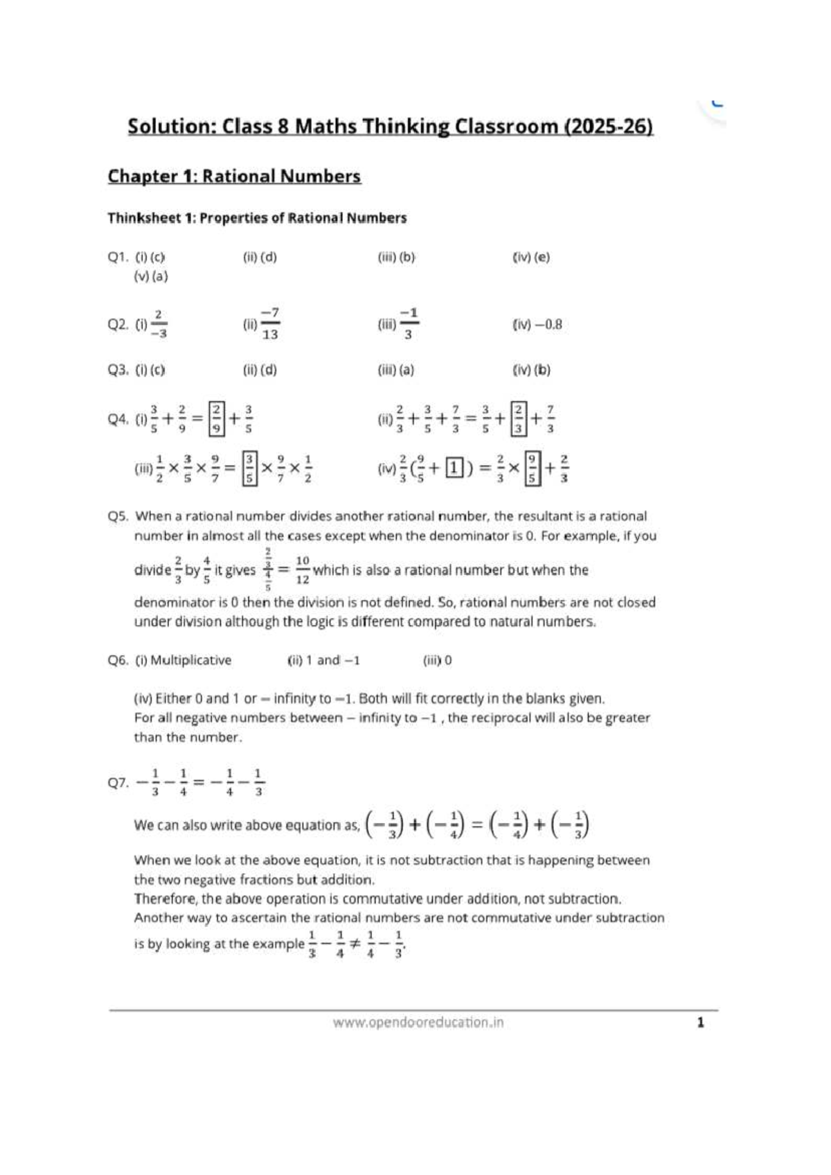 G8 Maths Thinking Classroom Chapter 1: Rational Numbers Solutions - Studocu