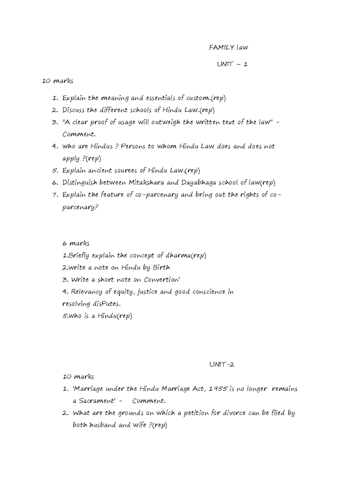Family Law Unit 1: Key Concepts and Essentials (10 Marks) - Studocu