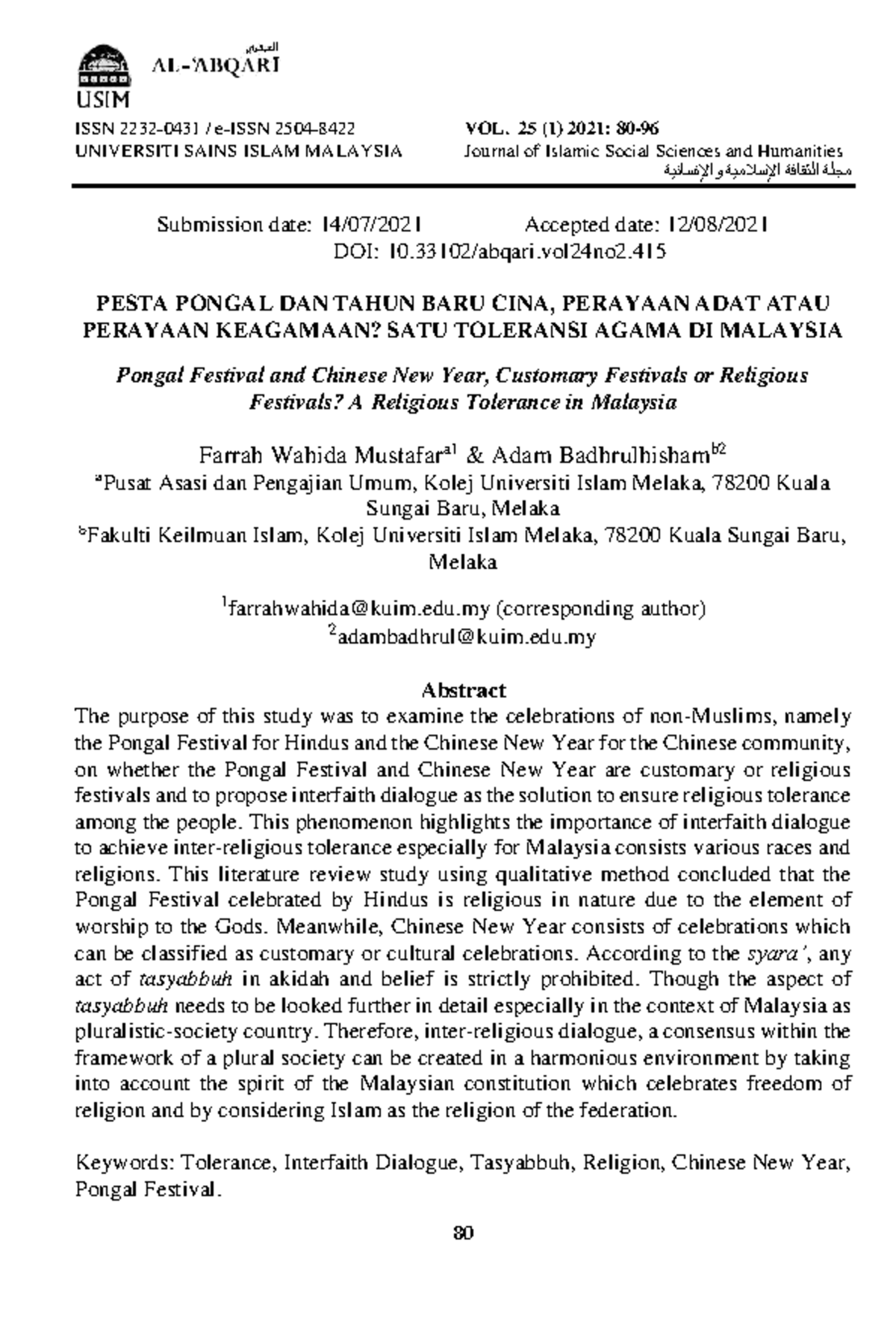 Pesta Pongal dan Tahun Baru Cina: Adat atau Agama? Toleransi di Malaysia (KK - Studocu