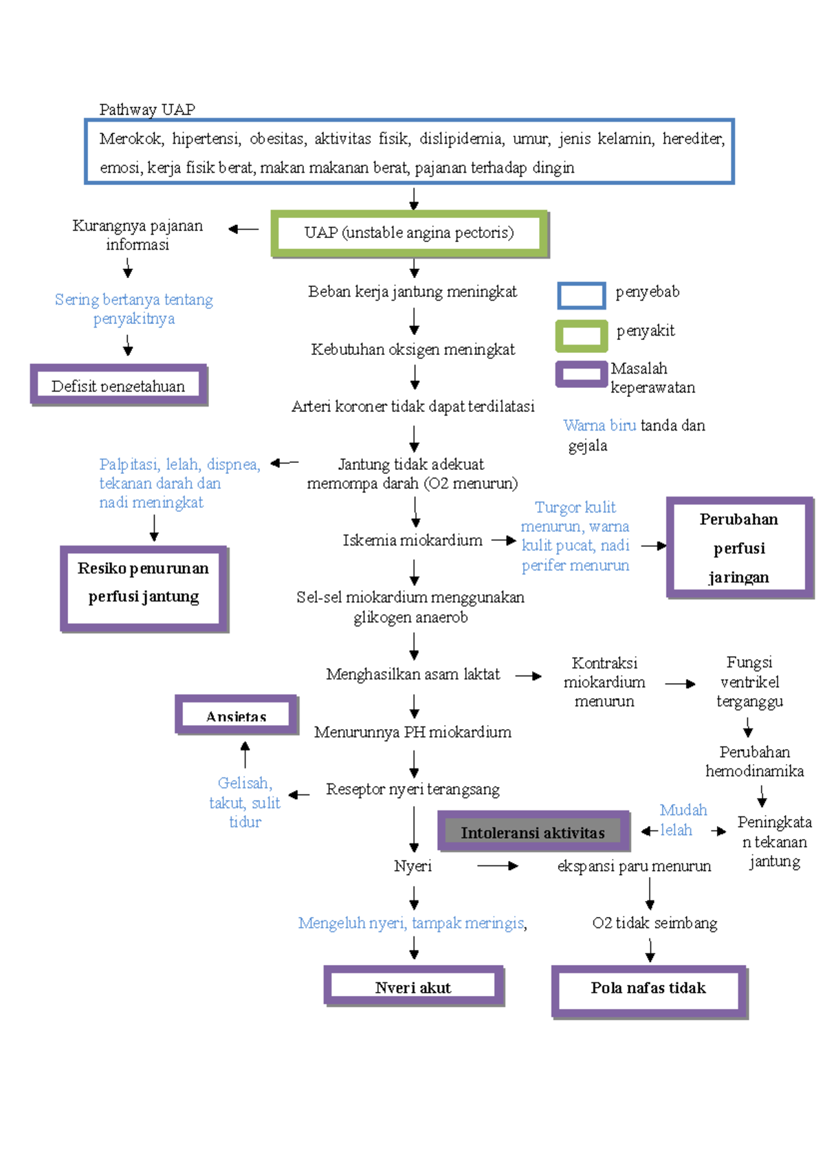 Penjelasan Pathway UAP: Penyebab & Masalah Keperawatan di Miokardium - Studocu
