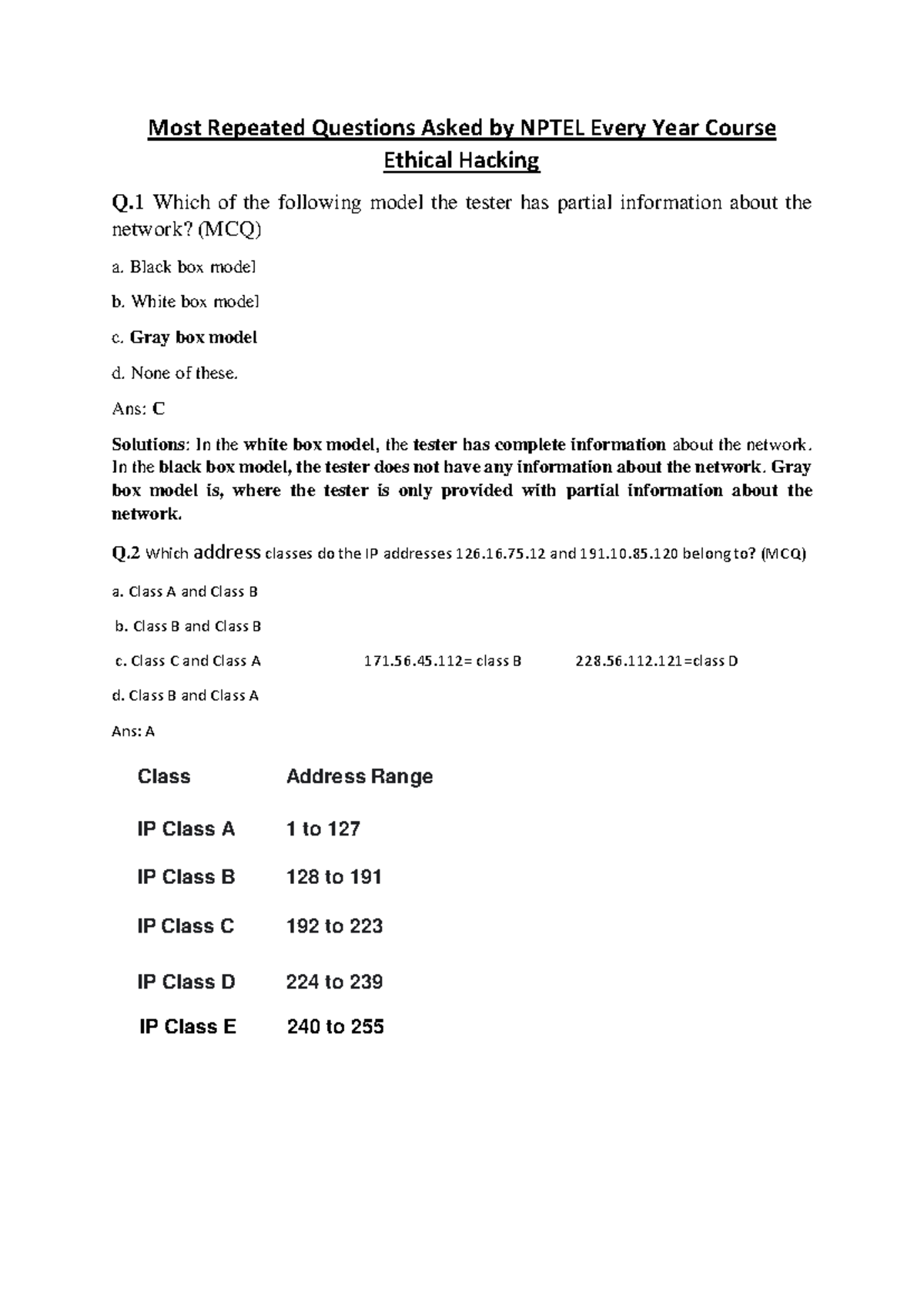 Most Repeated Questions in Ethical Hacking from NPTEL Course - Studocu