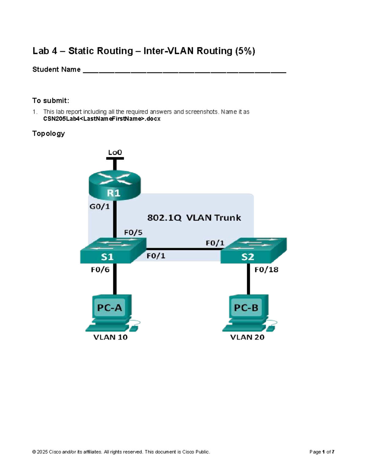 CSN205 Lab 4 - Static routing configuration and verification - Studocu