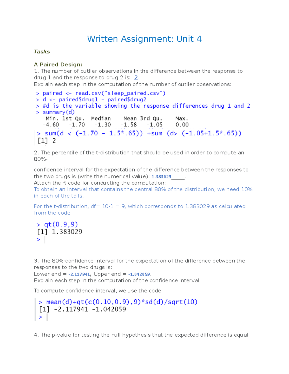 Unit 4 Written Assignment - Written Assignment: Unit 4 Tasks A Paired Design: The number of ...
