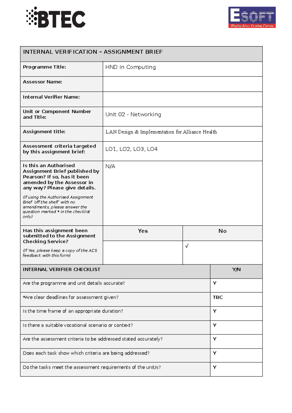 Unit 02. Networking Assignment - Merit - INTERNAL VERIFICATION – ASSIGNMENT BRIEF Programme ...
