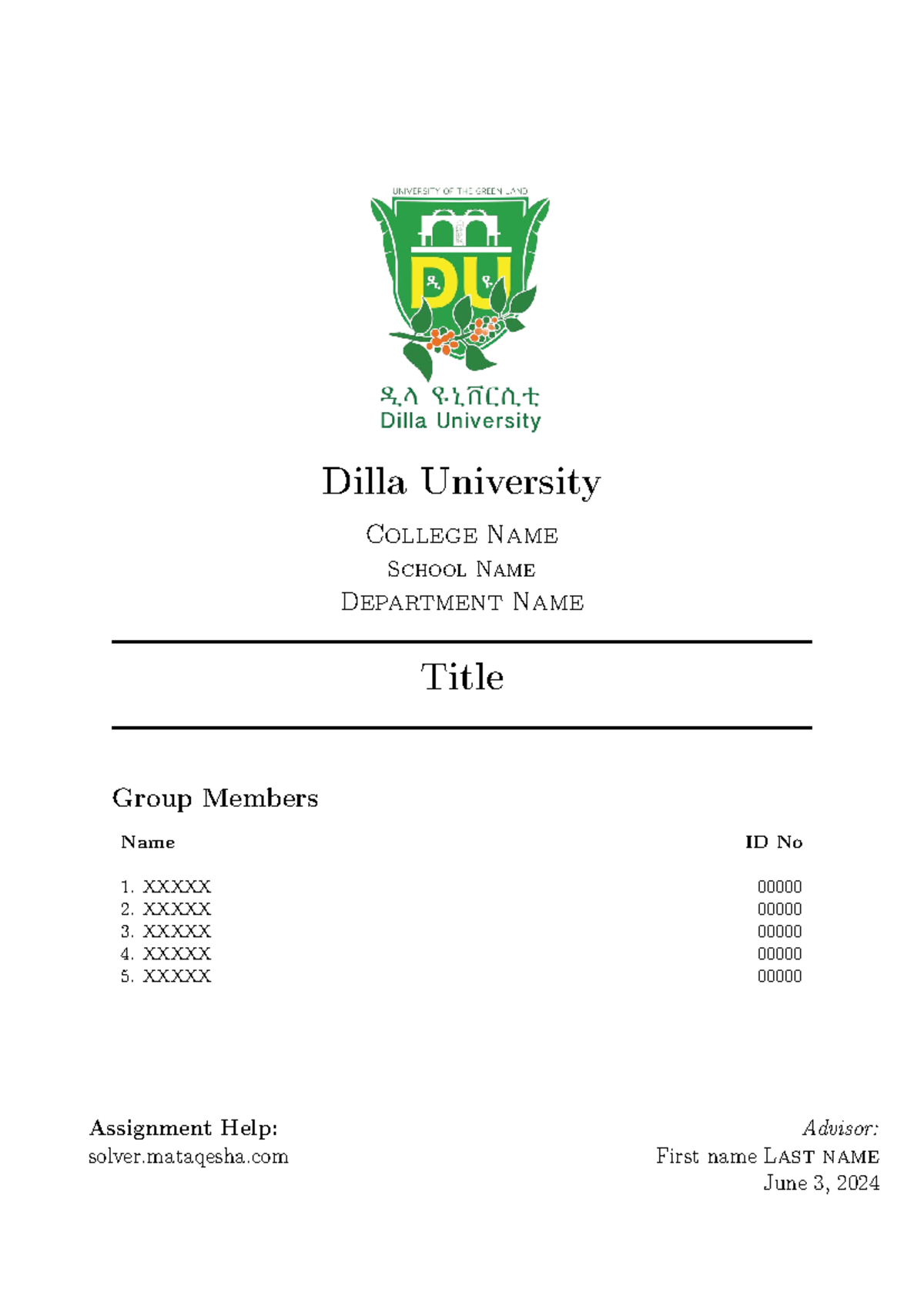 DU cover template - Copmputer Programming - Dilla University College ...