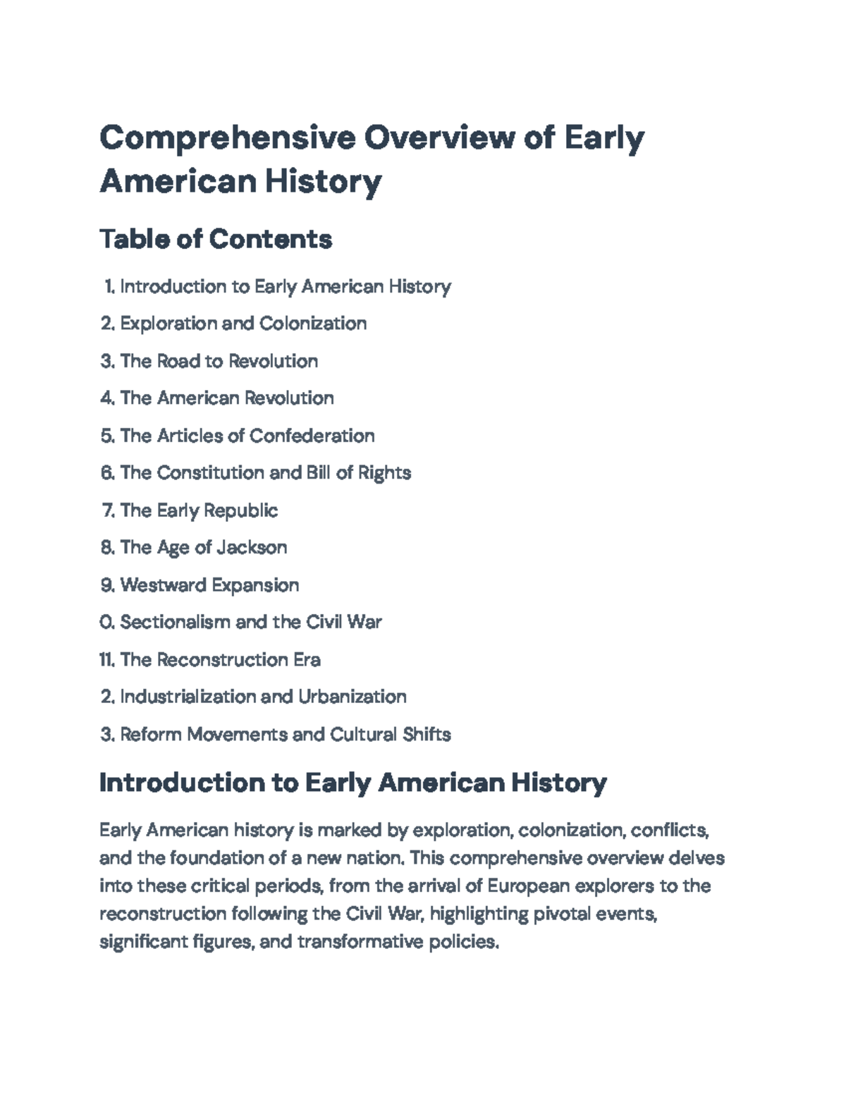Comprehensive Overview of Early American History (HIST 101 ...