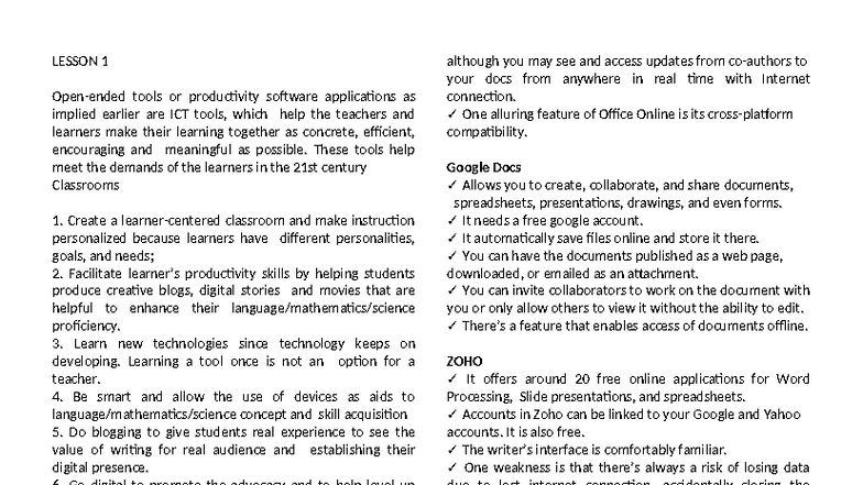 LESSON 1: Productivity Software Applications in 21st Century Classrooms ...