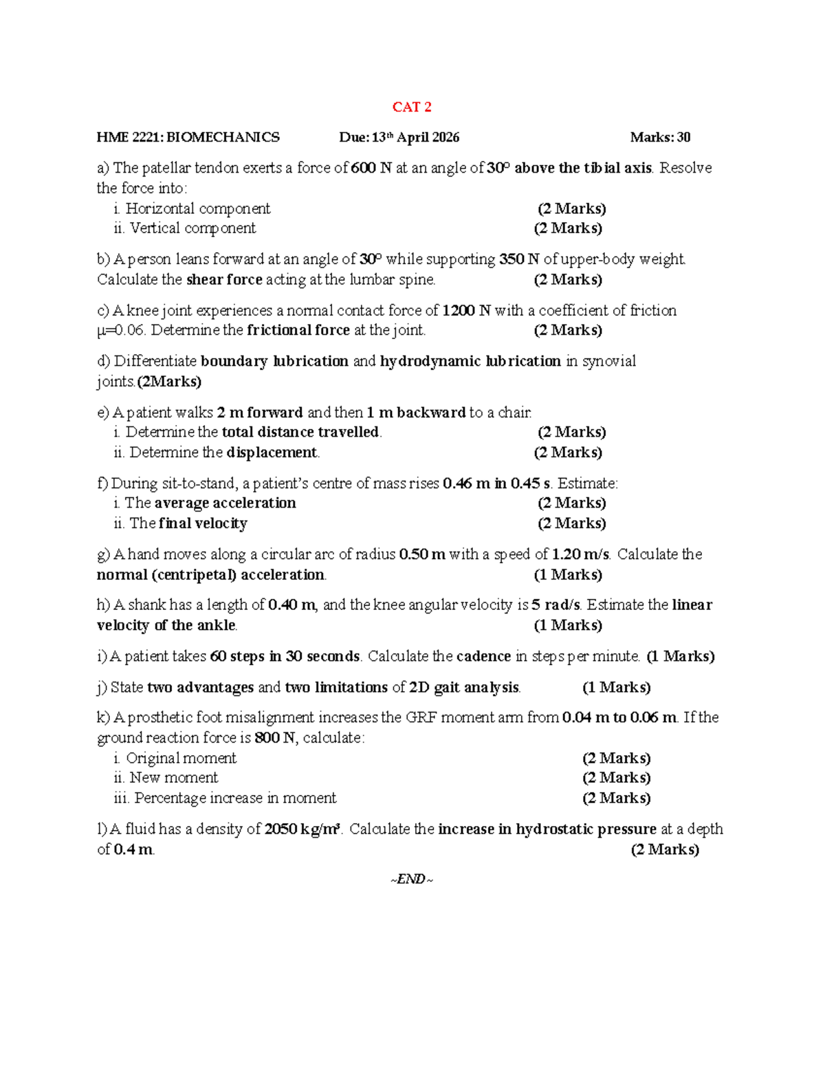 CAT 2 HME BIOMECHANICS Lecture Notes: Key Concepts & Calculations - Studocu