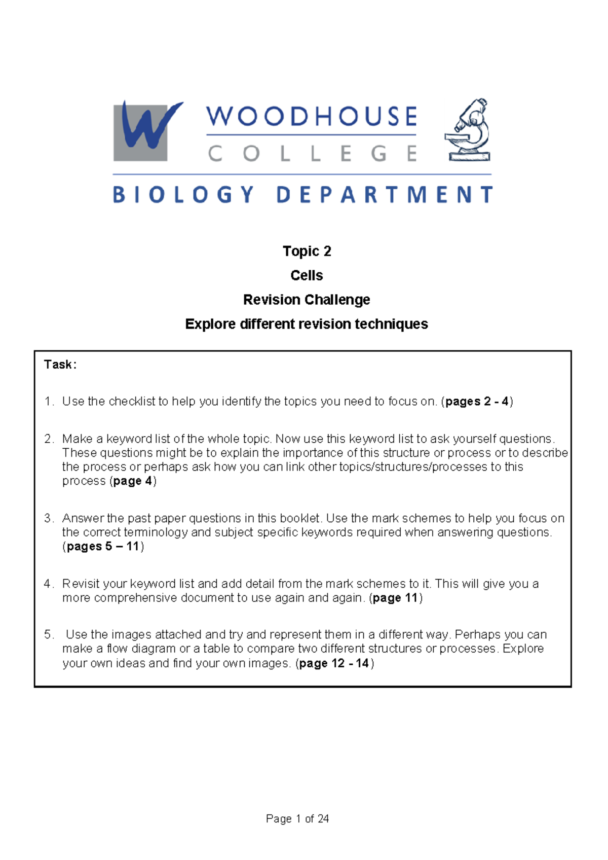 Topic 2 Cells Revision Techniques and Past Paper Questions (Chem) - Studocu
