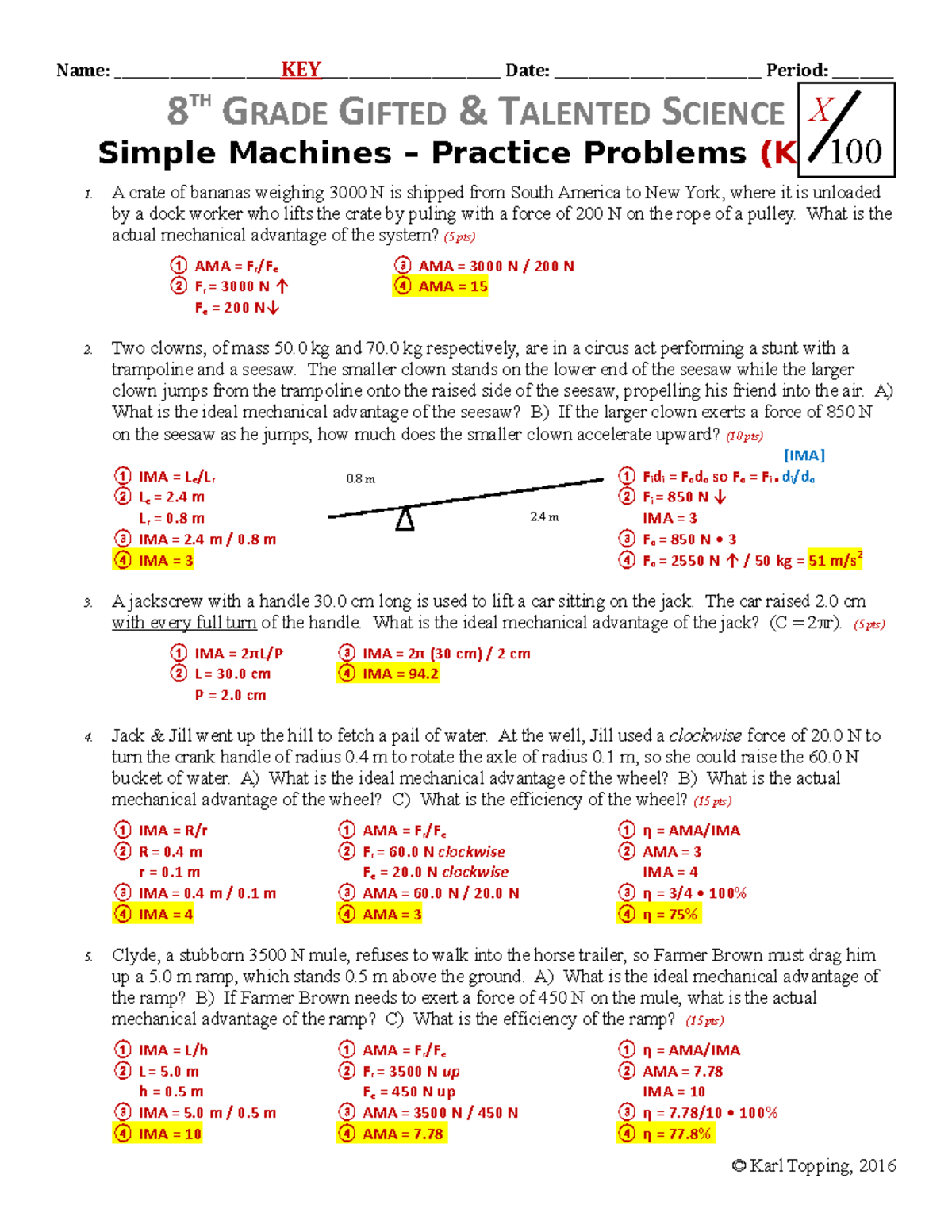 KEY Simple Machines Practice djjdhsbshd be dhe due hdhebe heheheb. d d ...